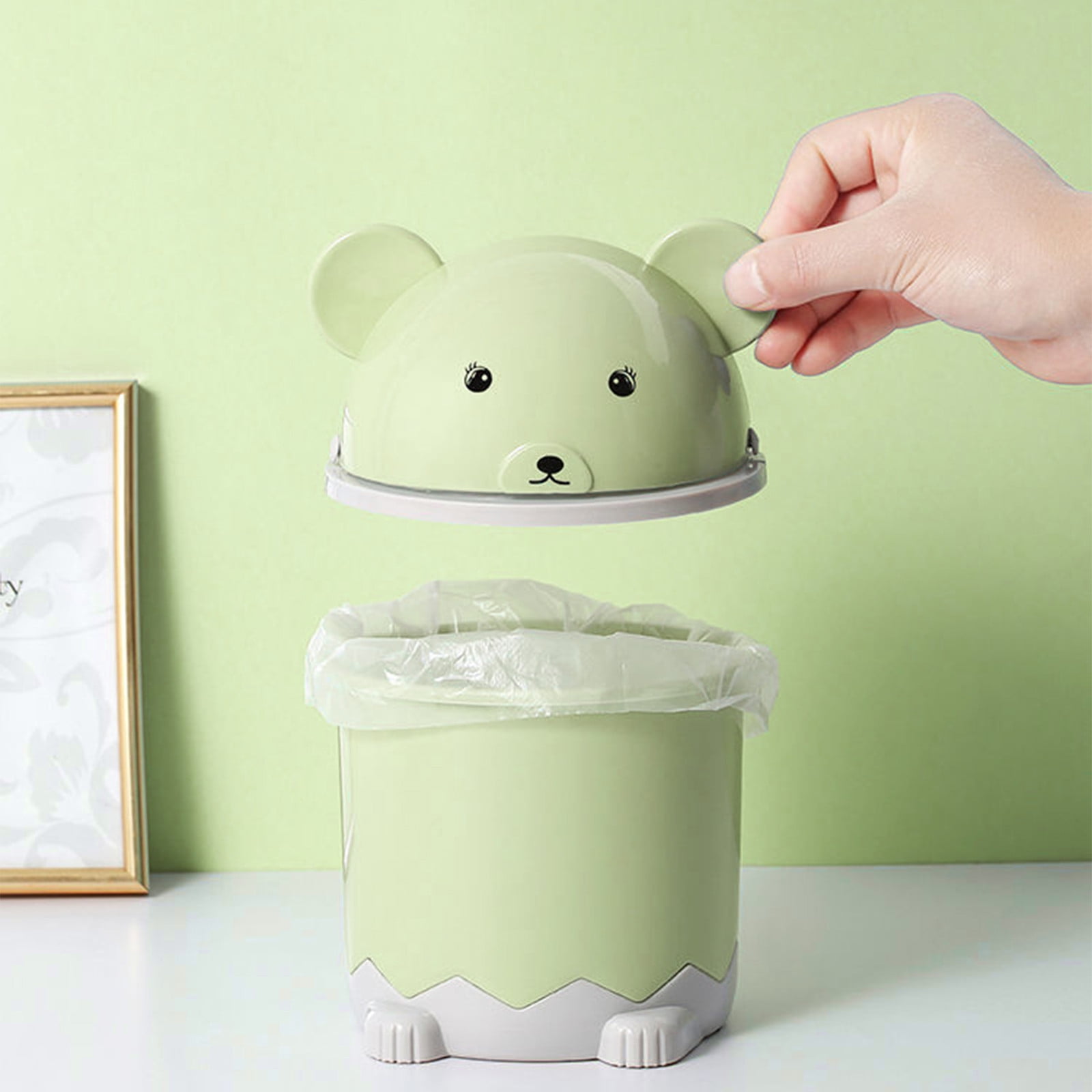 Plastic Desktop Trash Bin with Sliding Lid - Compact 13x13x21cm Mini ...