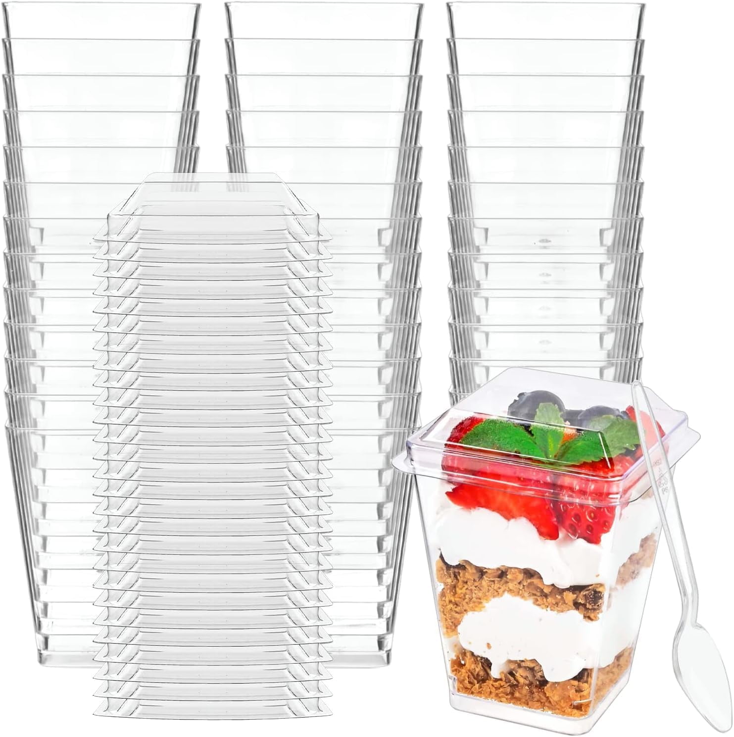 Plastic Dessert Cups with Lids and Spoons, Banana Pudding Cups with ...