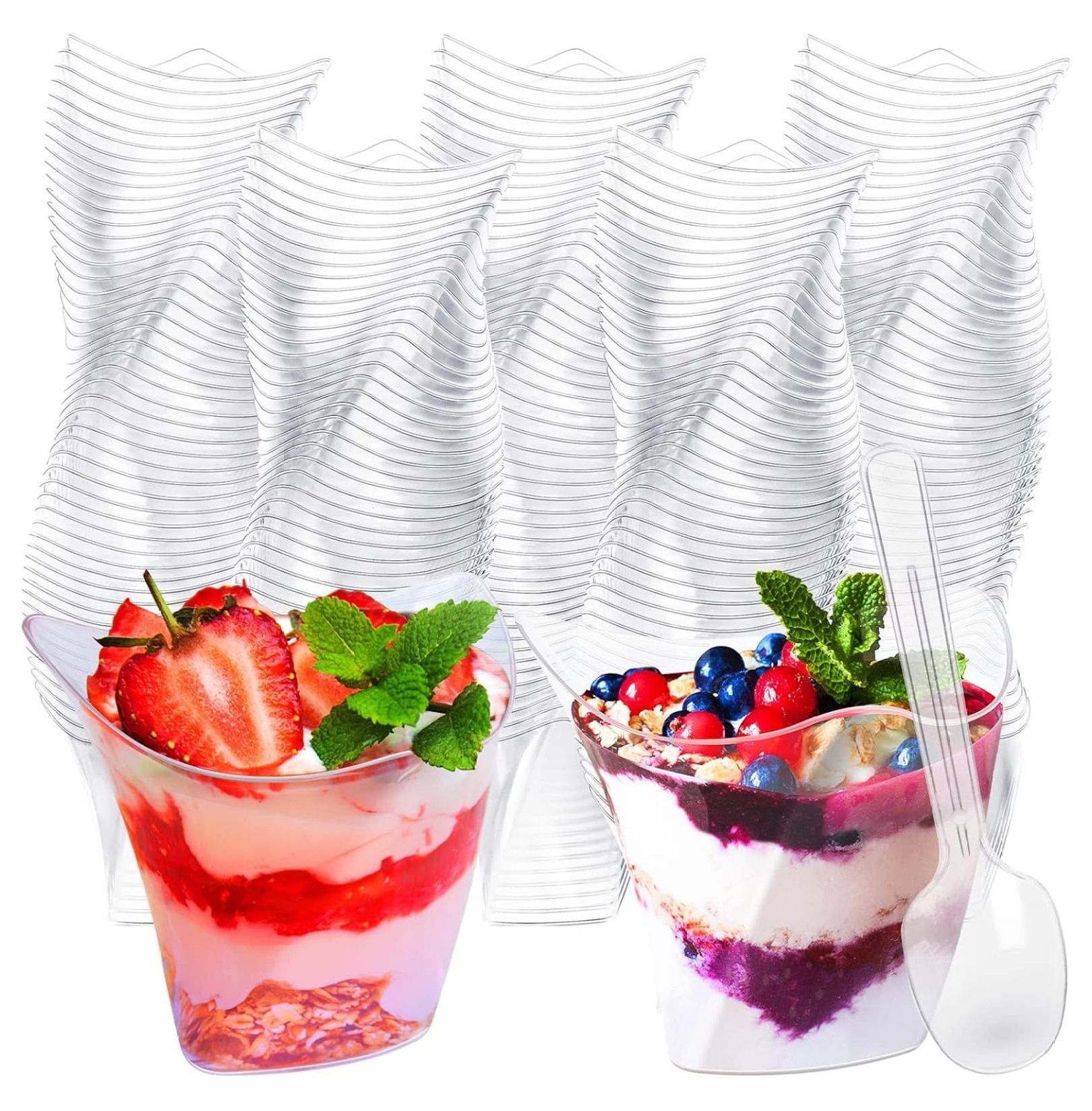 Plastic Dessert Cups with Spoons - 100 Pcs 4.5oz Clear Disposable Cups ...