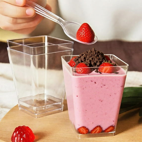 Plastic Dessert Cups with Lids and Spoons, Yogurt Parfait Appetizer Cup ...