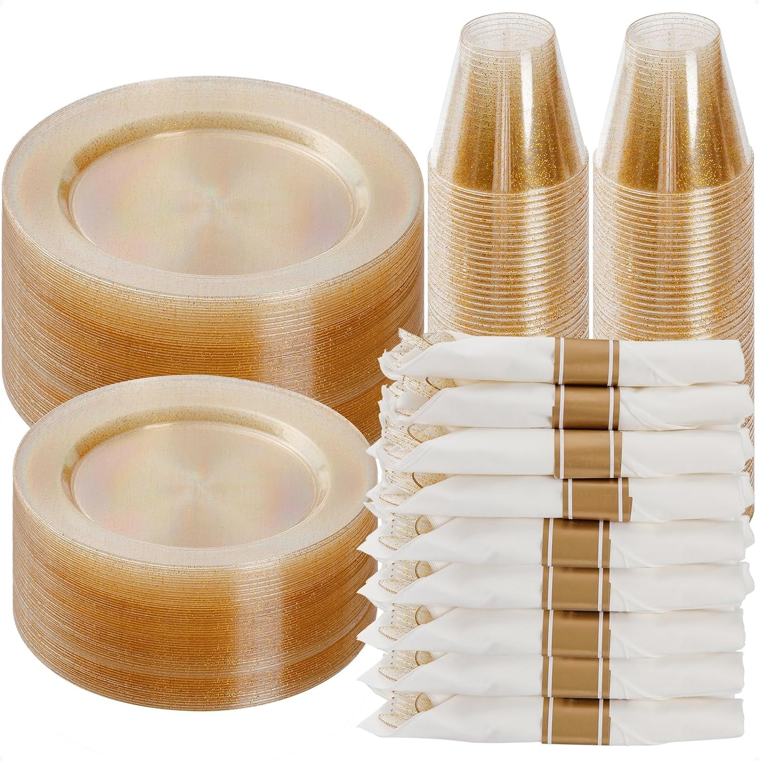Plastic Dinnerware Set Fancy Disposable Plates for Party - Walmart.com