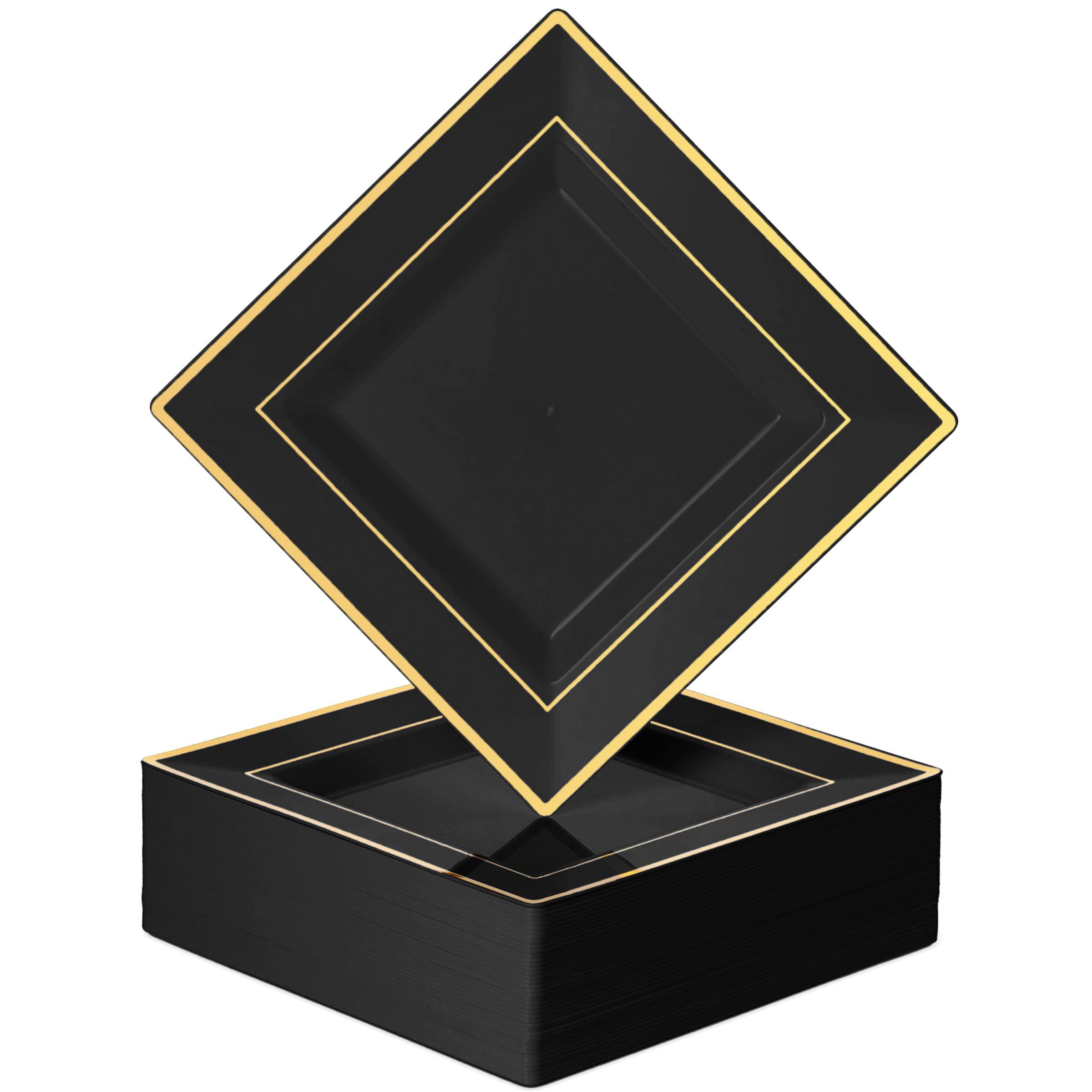 Plastic Disposable Square Dessert Plates | AFN150-Pack 7.5 inches Black ...