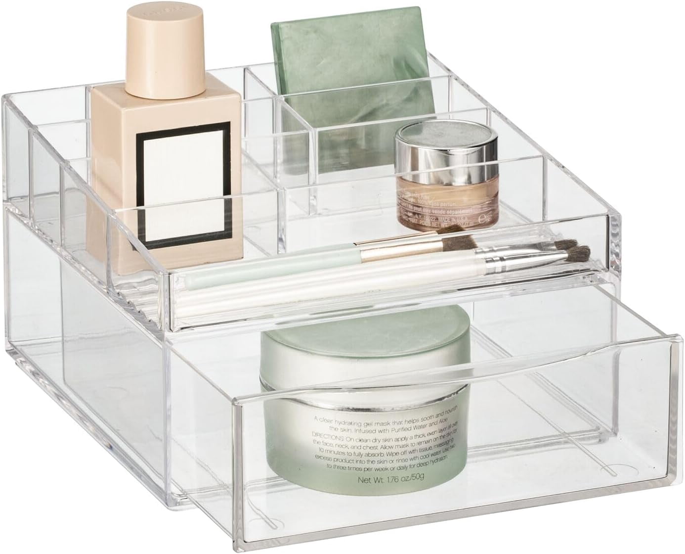 Plastic Divided Makeup Organizer Holder Bin with Front Drawer for ...