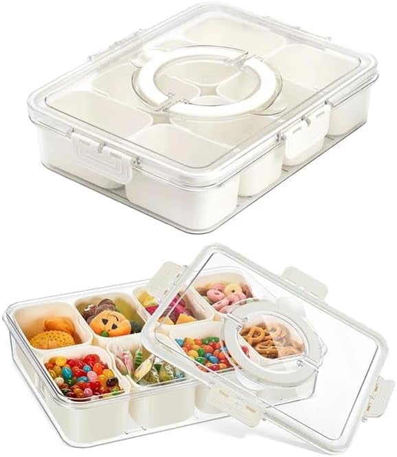 Plastic Divided Serving Tray with Lid and Handle Snack Box Charcuterie ...
