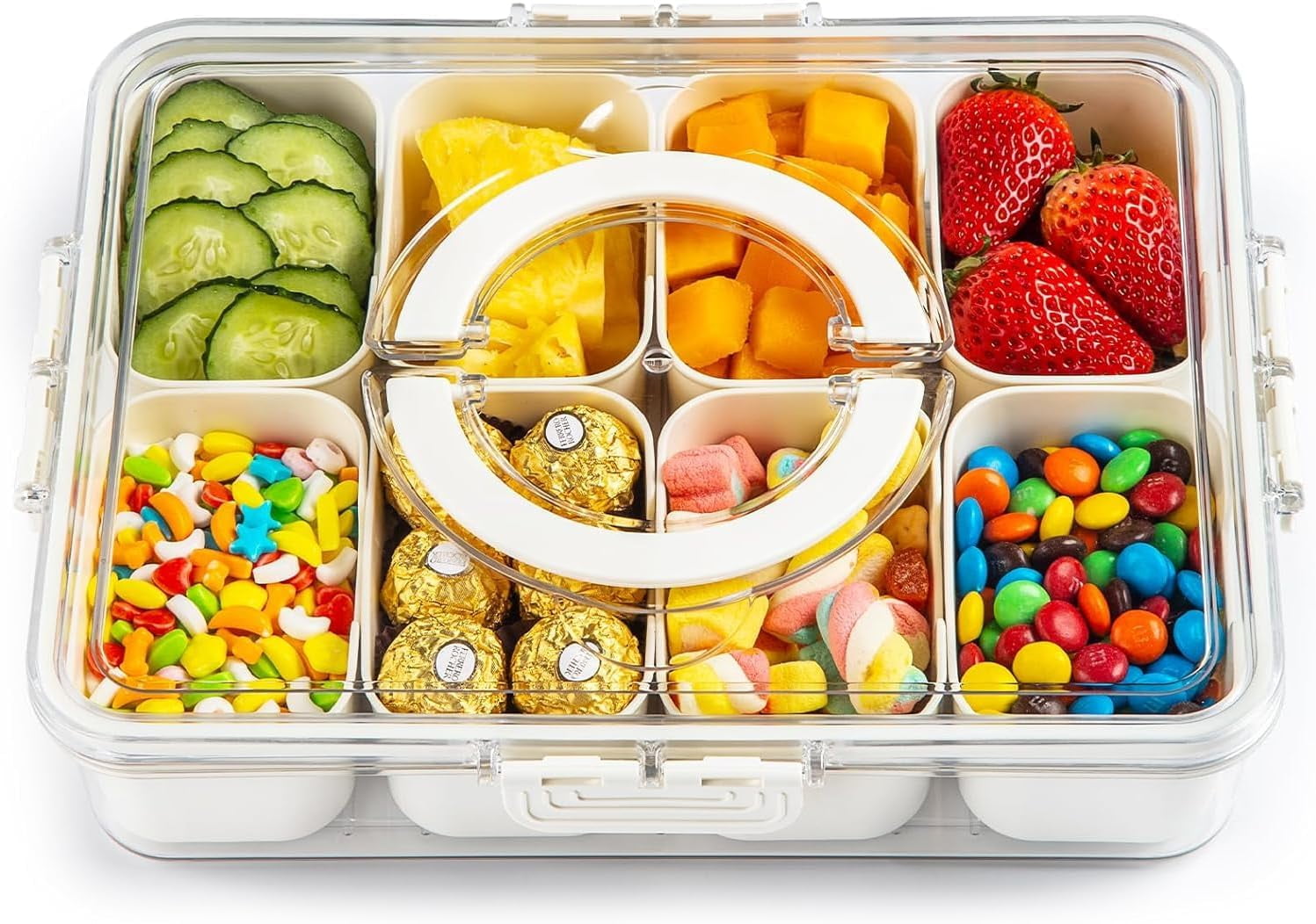 Plastic Divided Serving Tray with Lid and Handle Snack Box Charcuterie ...