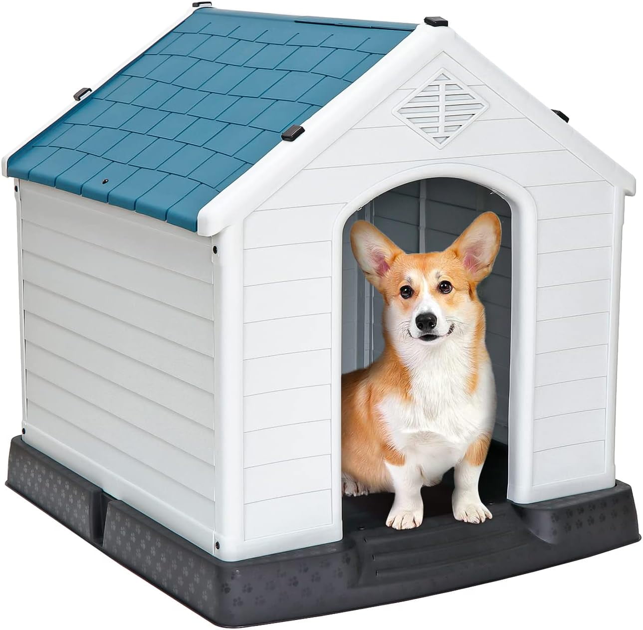 Plastic Dog House Indoor Outdoor Weatherproof Pet Shelter, Puppy Kennel ...