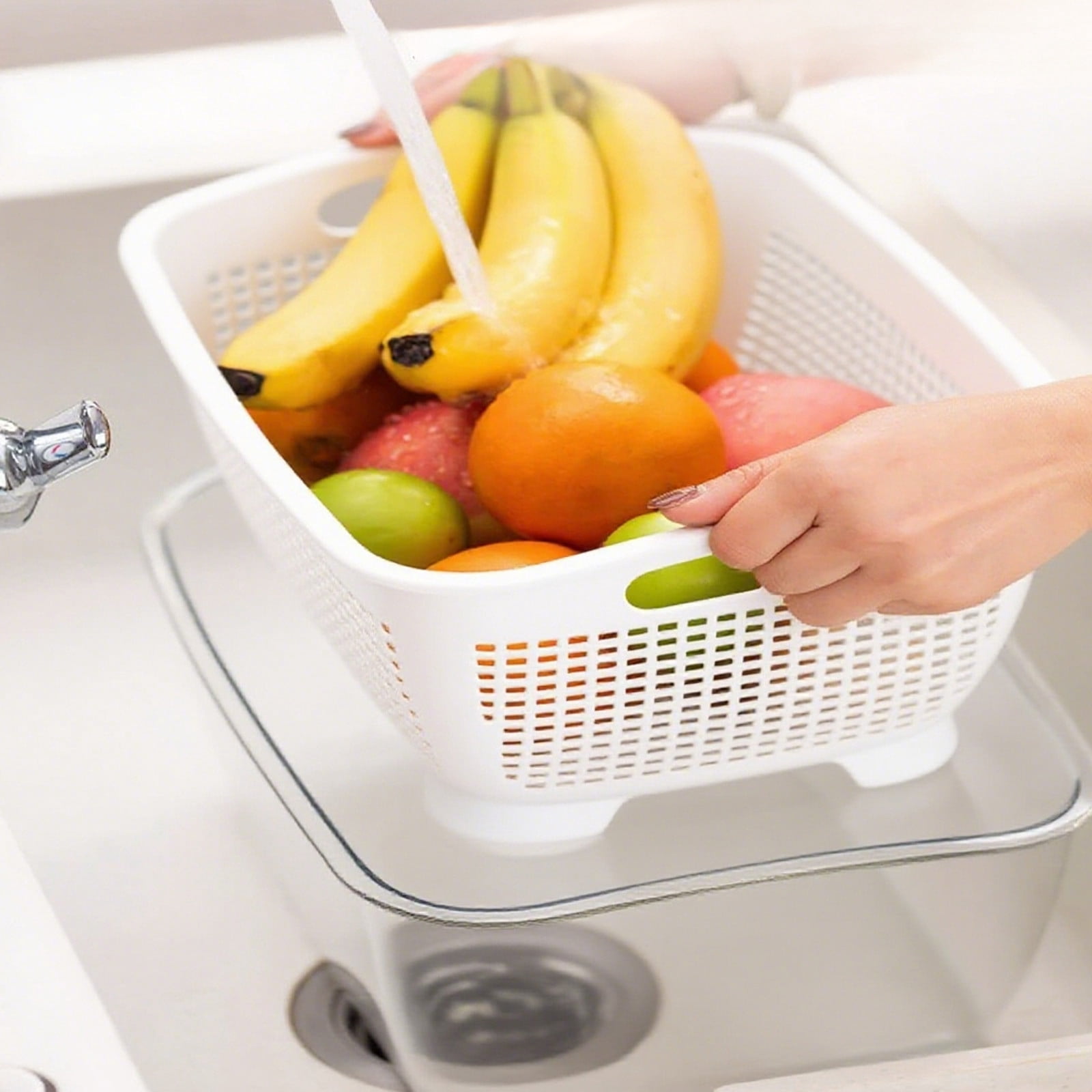 Plastic Drain Basket 12.99x9.25x5.71" Plastic Drainage Basket White ...