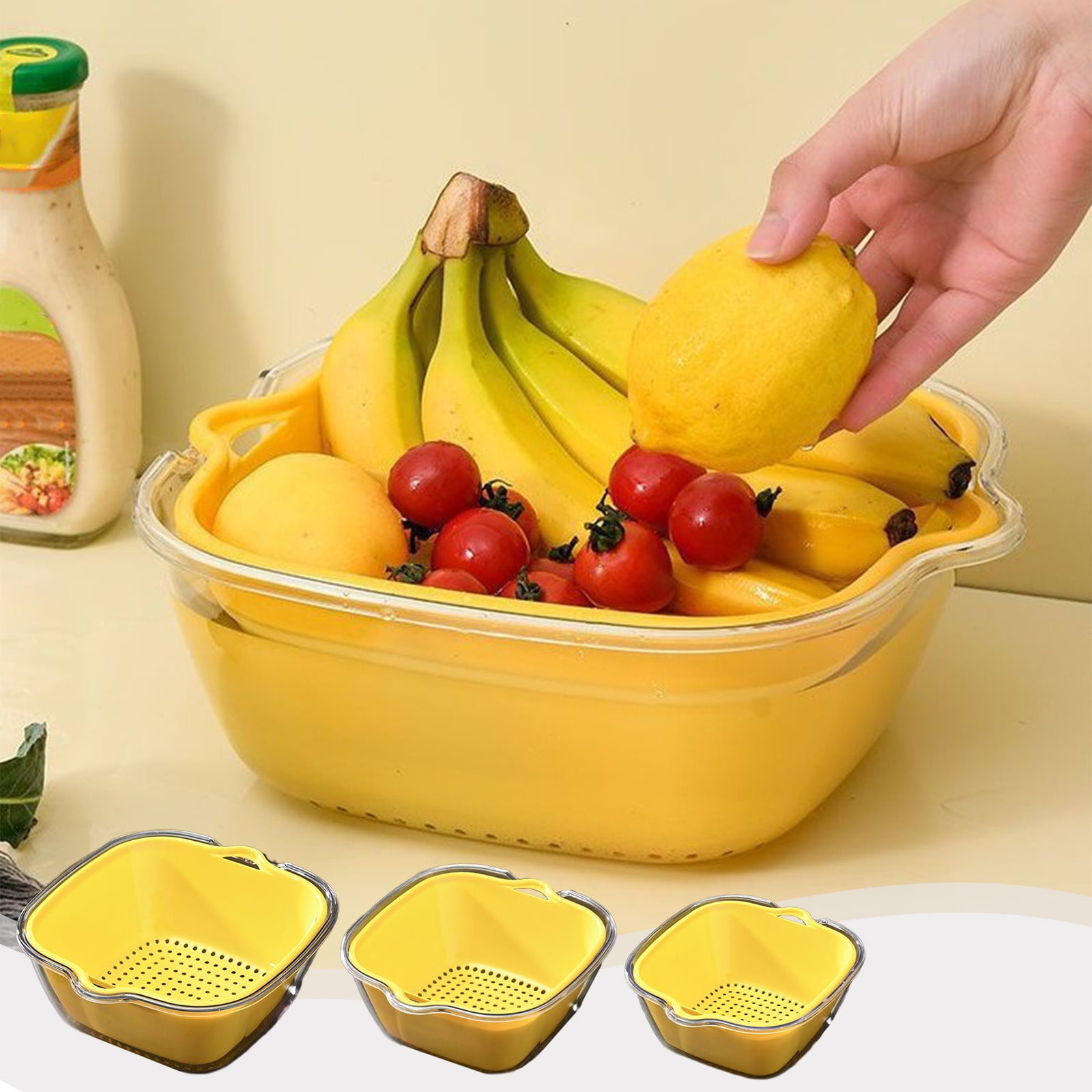 Plastic Drain Basket Yellow Plastic Kitchen Organizer Basket 9.1x8.5x3 ...