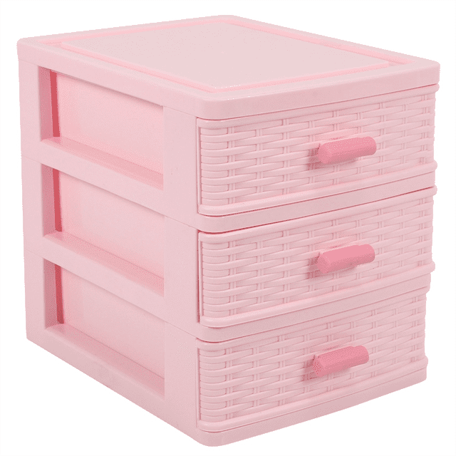 Plastic Drawer Designed 3 Compartment Jewelry Storage Box Pink ...