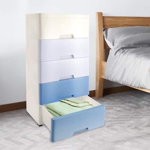 Plastic Drawer Dresser for Bedroom,5 Drawer Stackable Vertical Storage ...