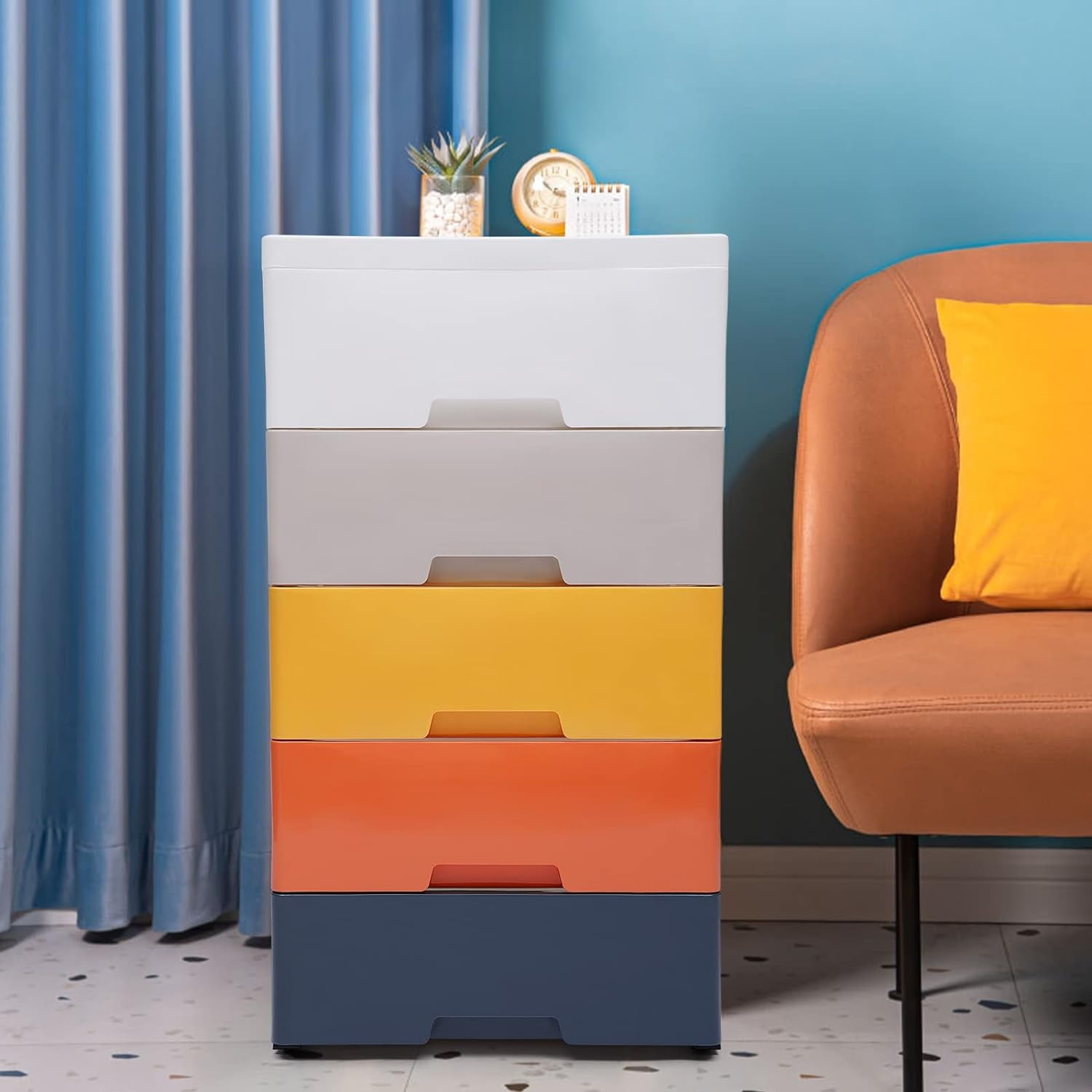 Plastic Drawer Dresser for Bedroom,5 Drawer Stackable Vertical Storage ...