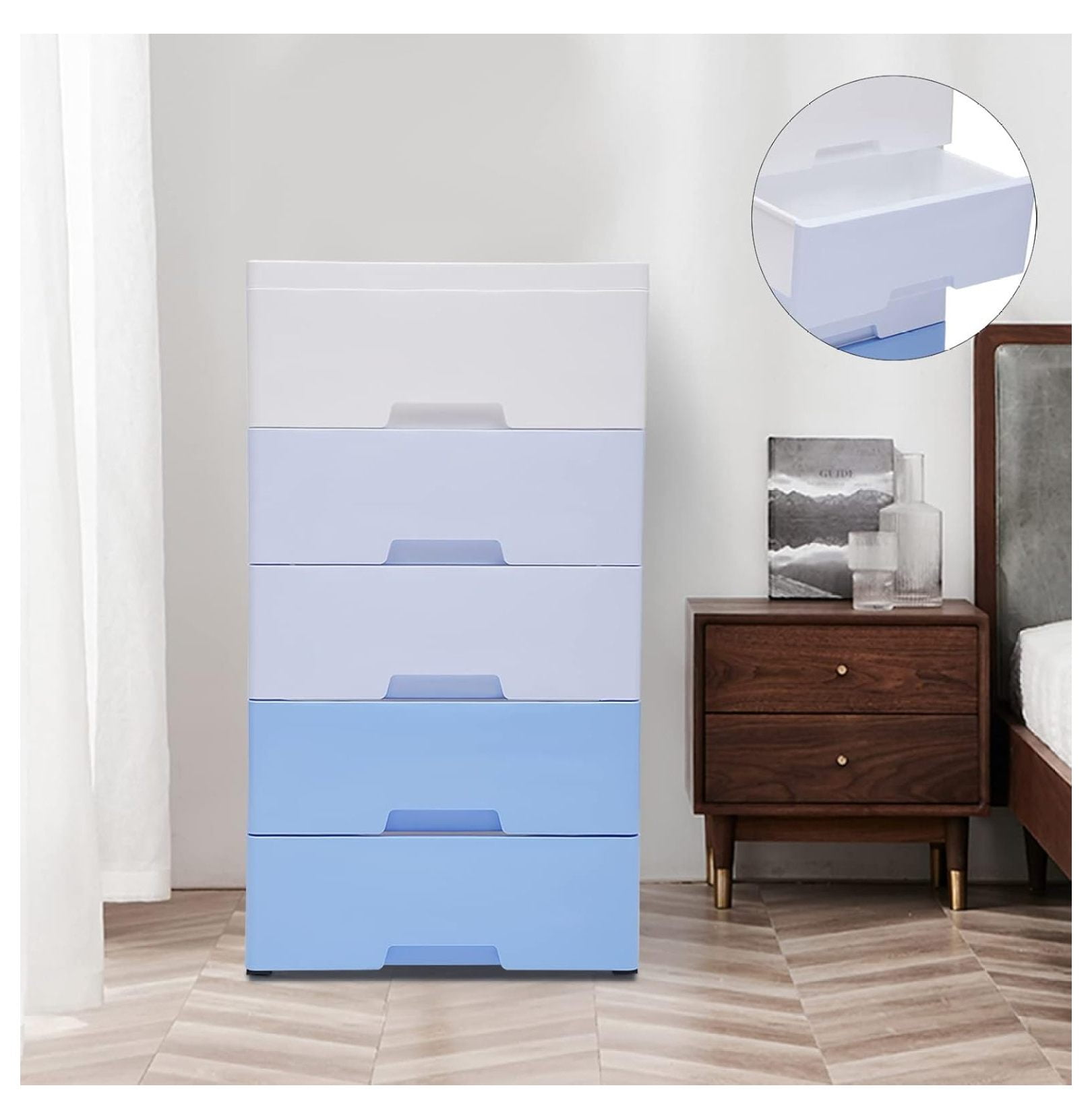 Plastic Drawer Dresser for Bedroom,5 Drawer Stackable Vertical Storage ...