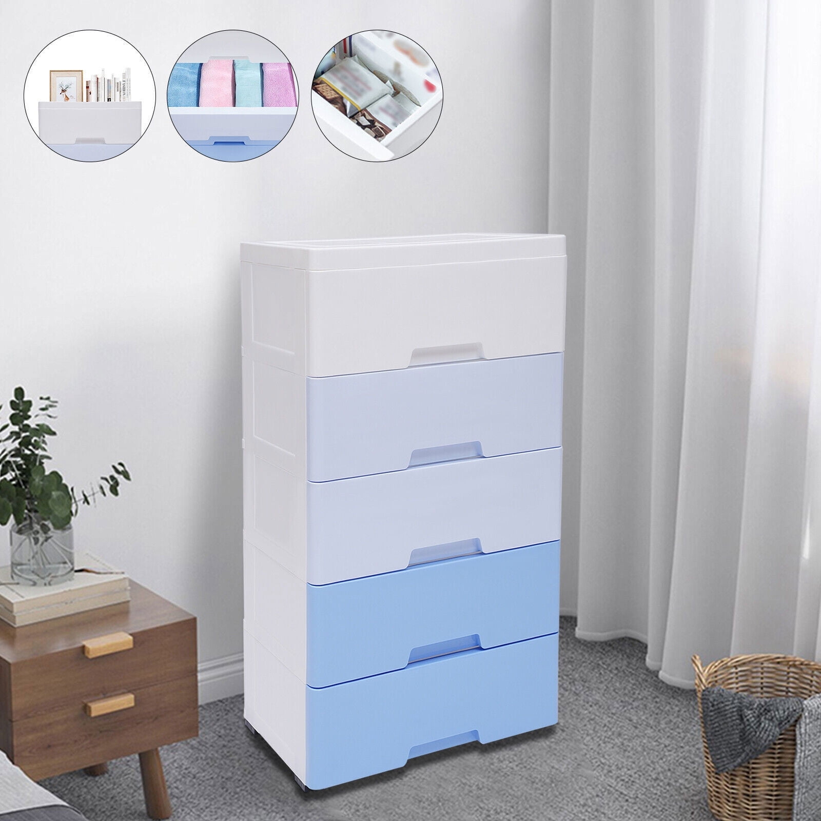 Plastic Drawer Dresser for Bedroom,5 Drawer Stackable Vertical Storage ...