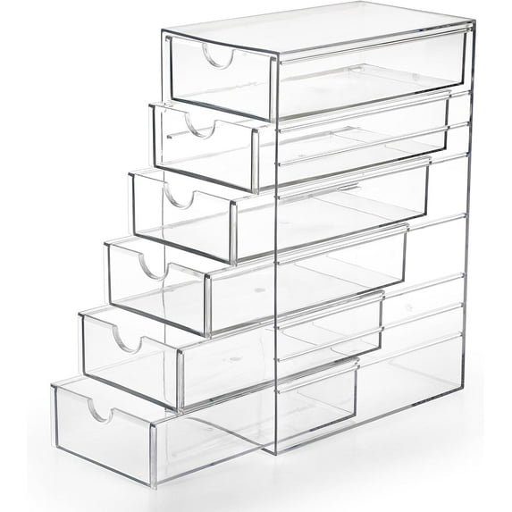 Plastic Drawer Organizer Clear Desktop Drawers Box with 6 Pull Out ...
