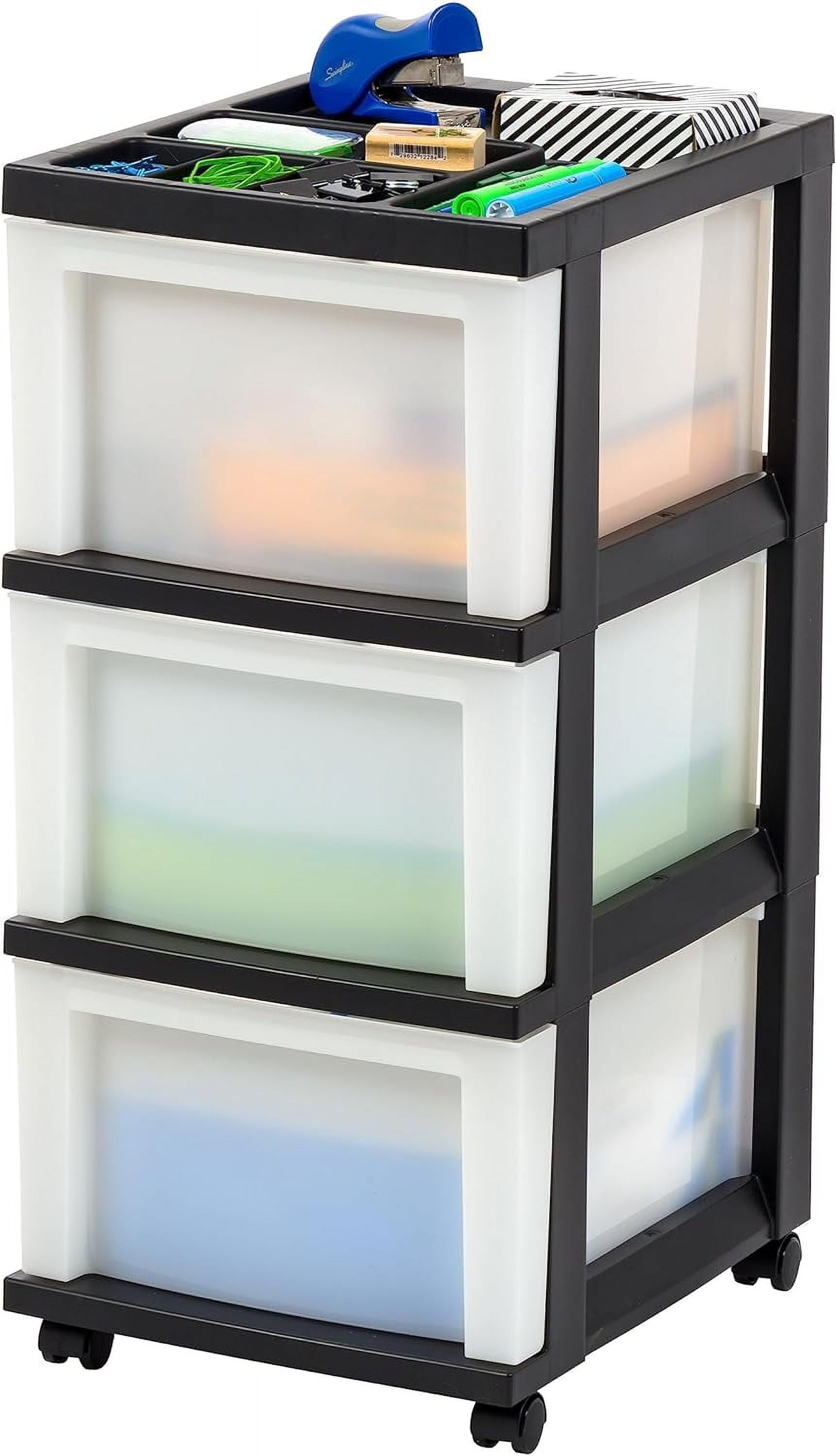 Plastic Drawer Storage Organizer Rolling Cart, with Wheels Casters, 3 ...