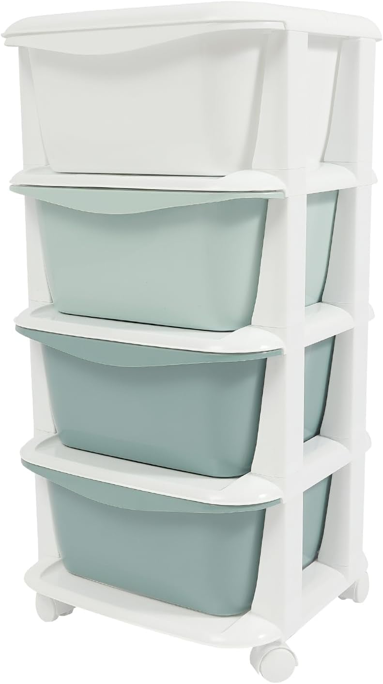 Plastic Drawers,4 Tier Storage Unit with Universal Wheels,4 Drawer ...