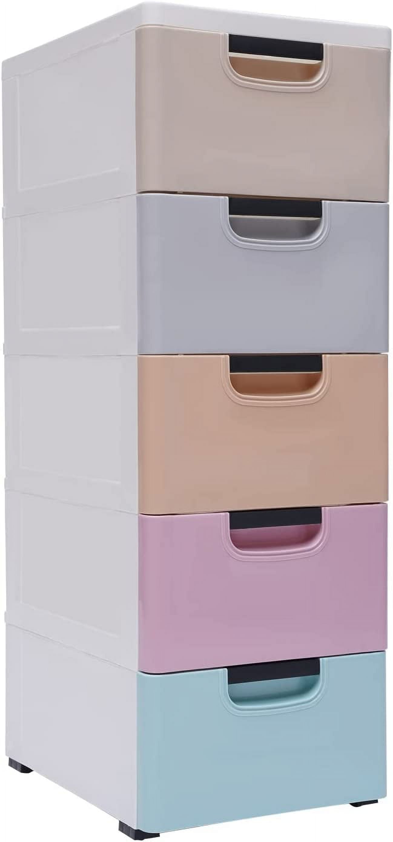 Plastic Drawers Dresser, 5 Drawers Storage Cabinet, 33" Tall Rolling ...