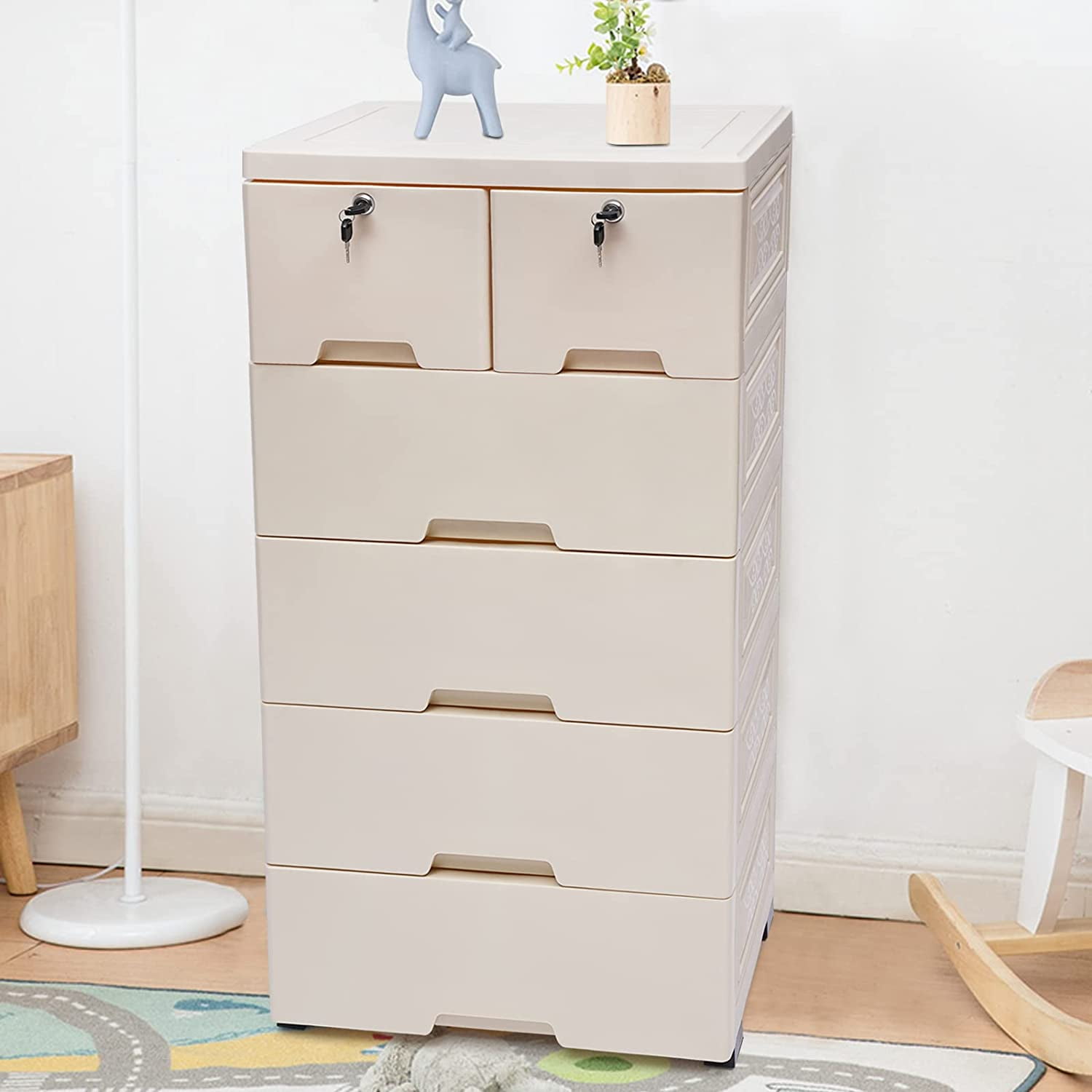 Plastic Drawers Dresser,5 Layers Storage Tower with 6 Drawer,Wheels and ...