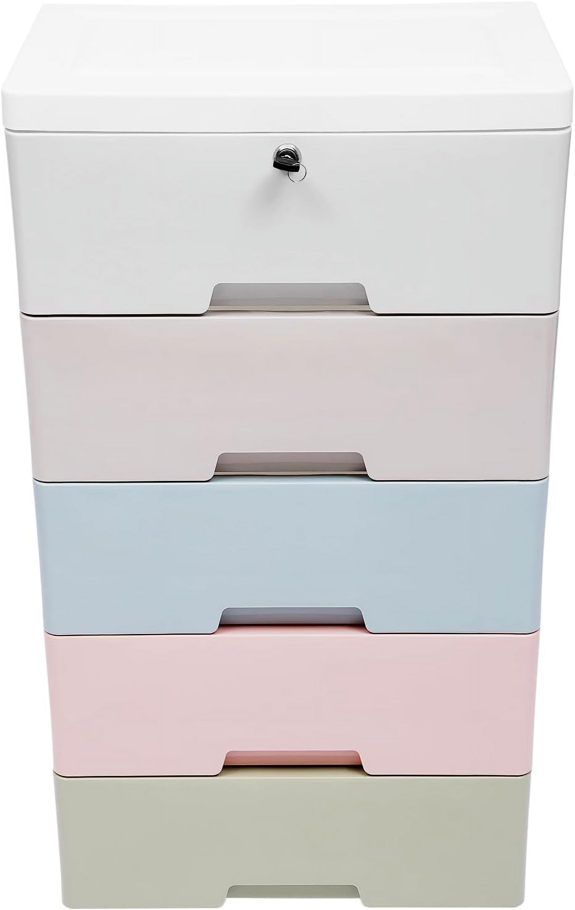 Plastic Drawers Dresser,5 Tier Storage Tower with 5 Drawer and 4 Wheels ...