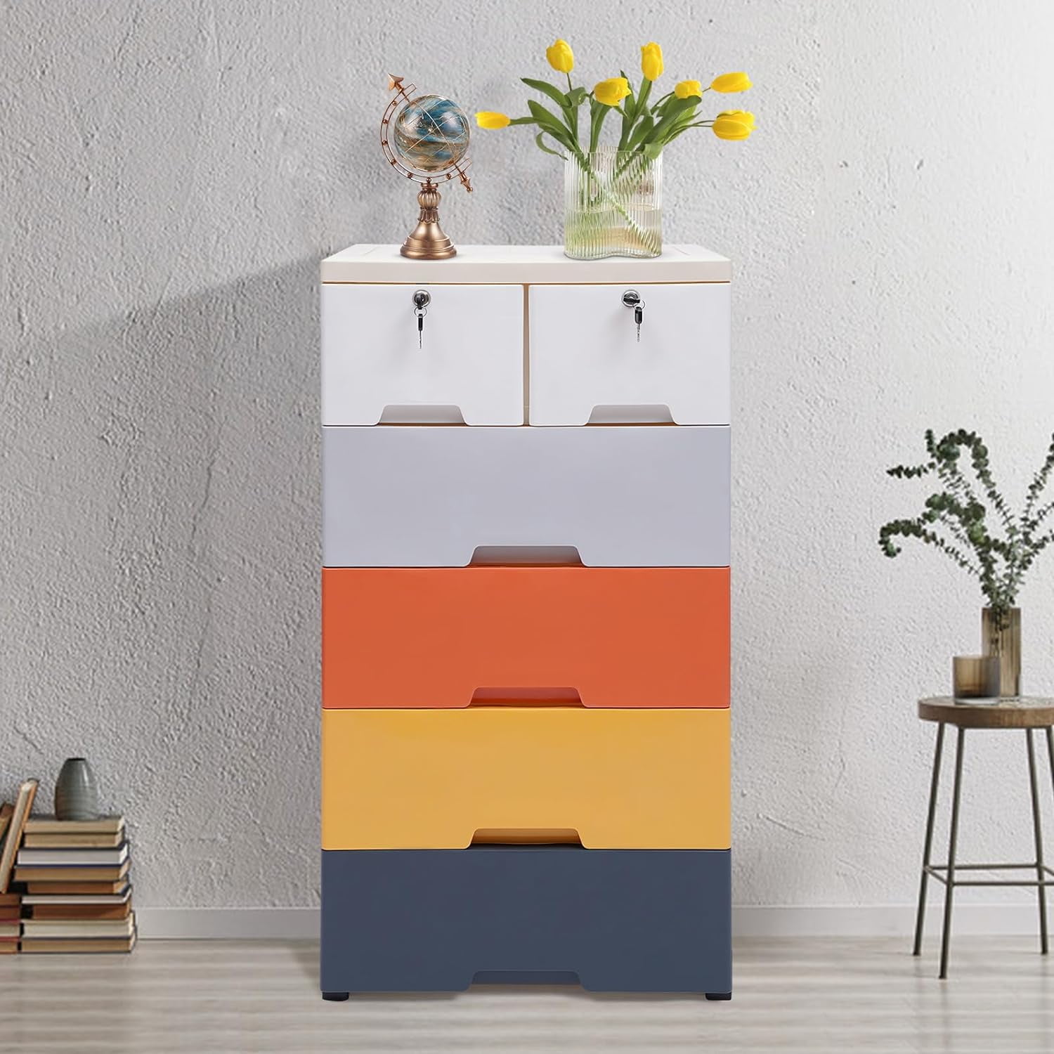 Plastic Drawers Dresser, 5-Tires 6 Drawers Organizer Storage Cabinet ...