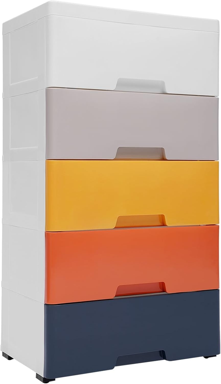 Plastic Drawers Dresser for Bedroom Storage Cabinet with 5 Drawers ...