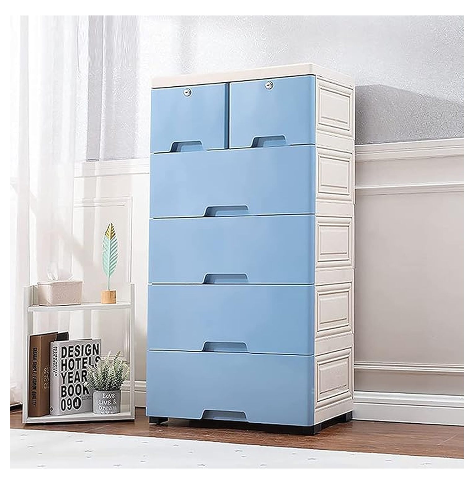 Plastic Drawers Dresser, Blue Multi-Layer Drawer Storage Cabinet ...