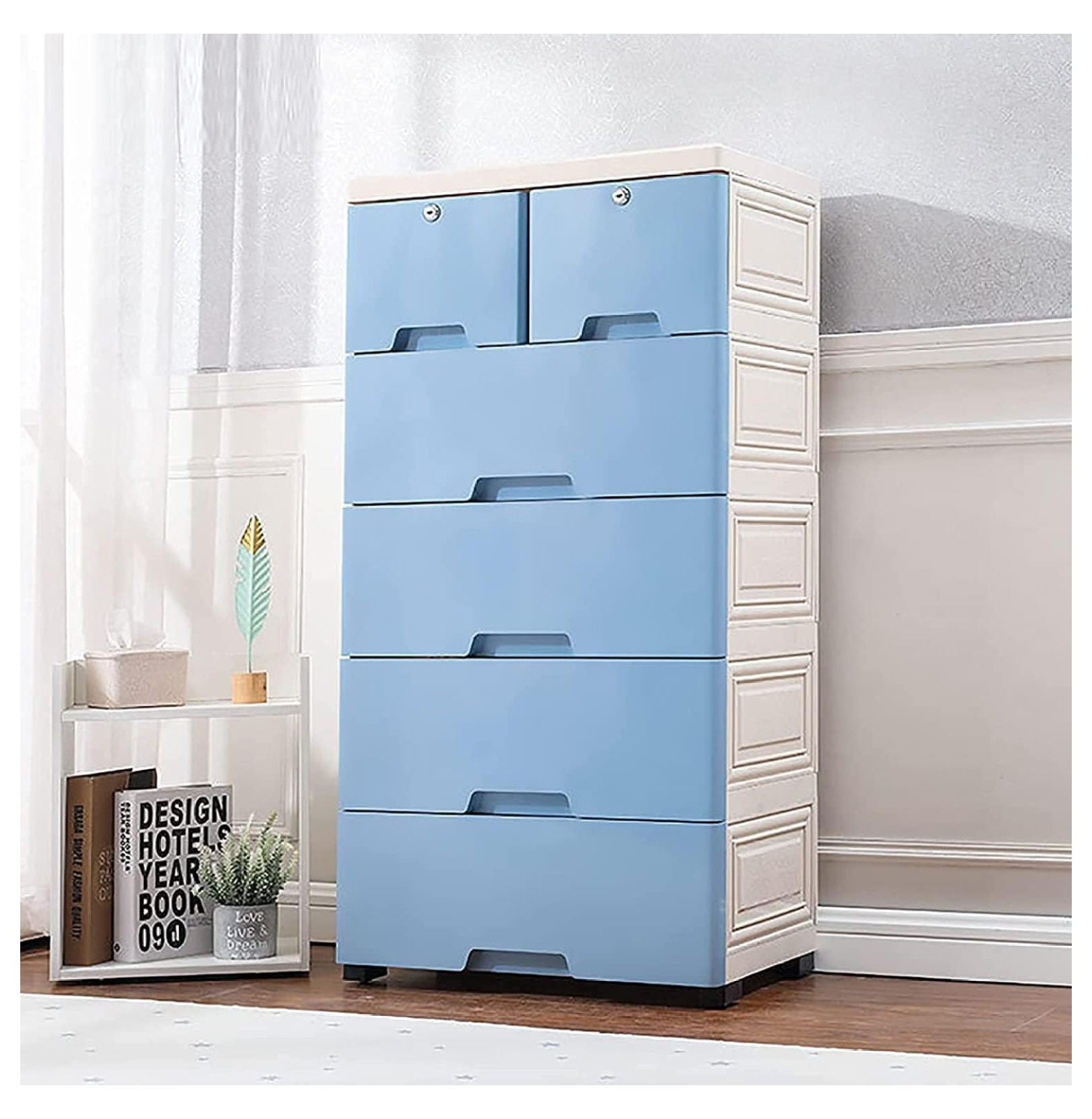 Plastic Drawers Dresser, Blue Multi-Layer Drawer Storage Cabinet ...
