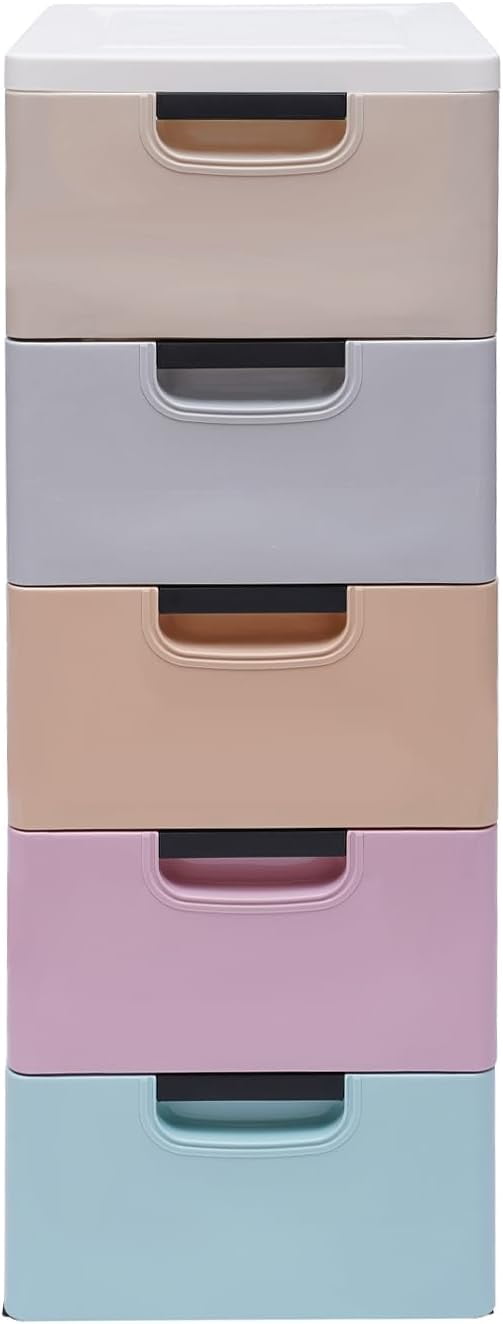 Plastic Drawers Dresser Storage Cabinet, 5 Drawer Stackable Vertical ...