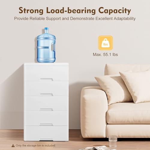 Plastic Drawers Dresser, Storage Cabinet with 5 Drawers,Closet Drawers ...