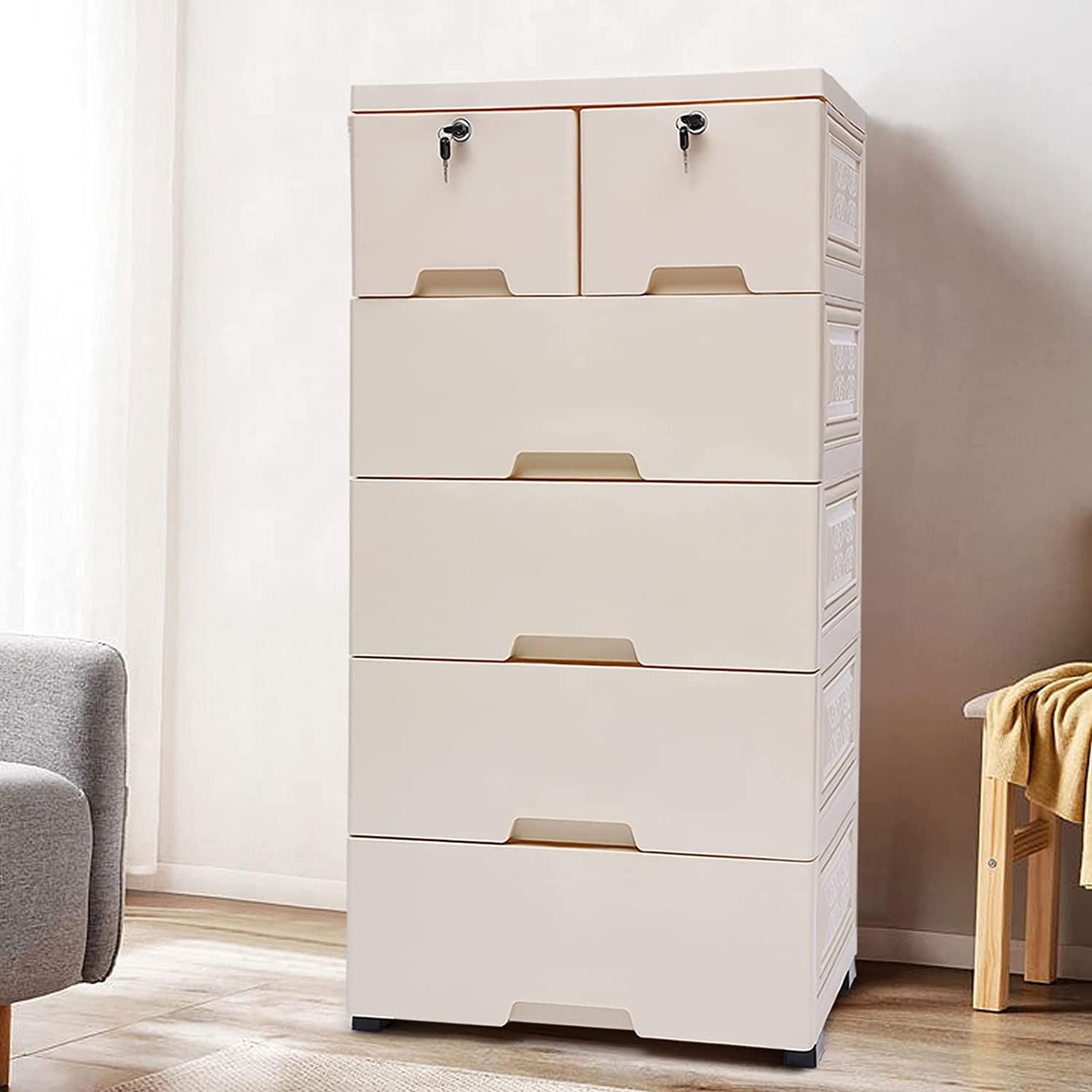 Plastic Drawers Dresser, Storage Cabinet with 6 Drawers, Closet Drawers ...