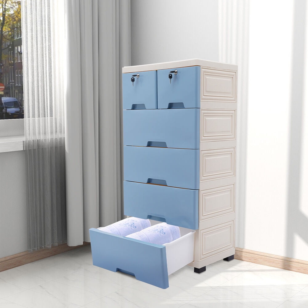 Plastic Drawers Dresser Storage Cabinet 6 Drawers Closet Organizer w/4 ...