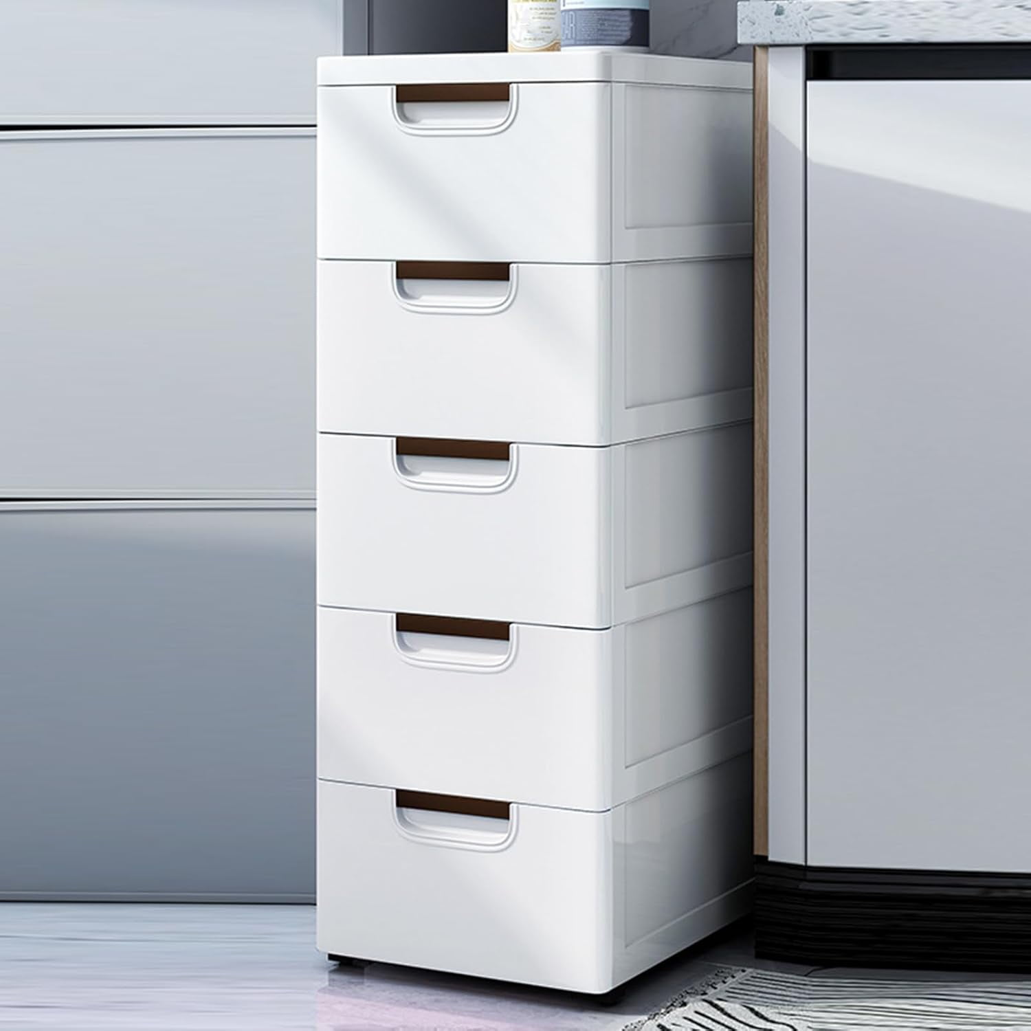 Plastic Drawers Dresser Storage Cabinet with Wheels,5 Drawer Stackable ...