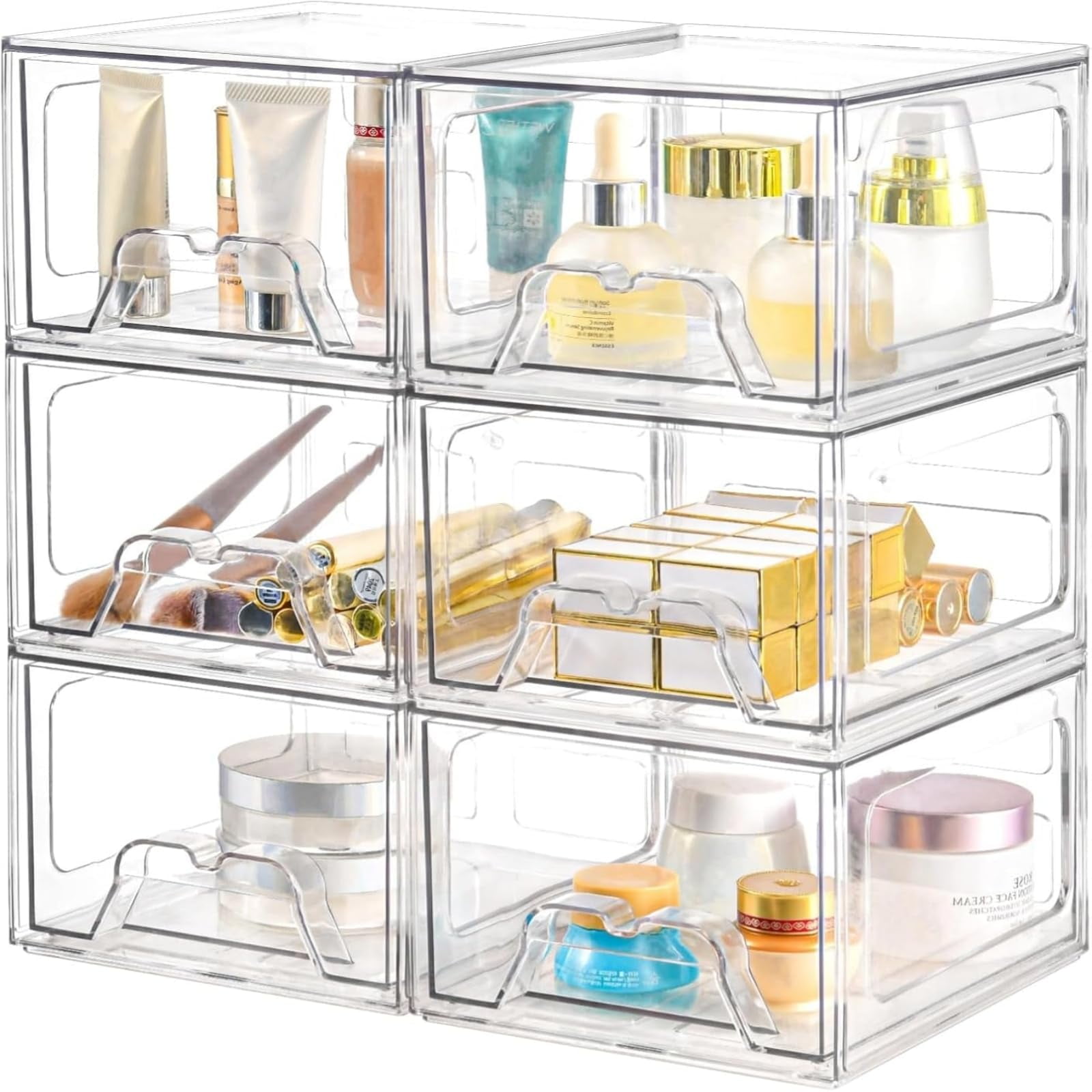Plastic Drawers Storage, 6 Pack Clear Stackable Storage Drawers ...