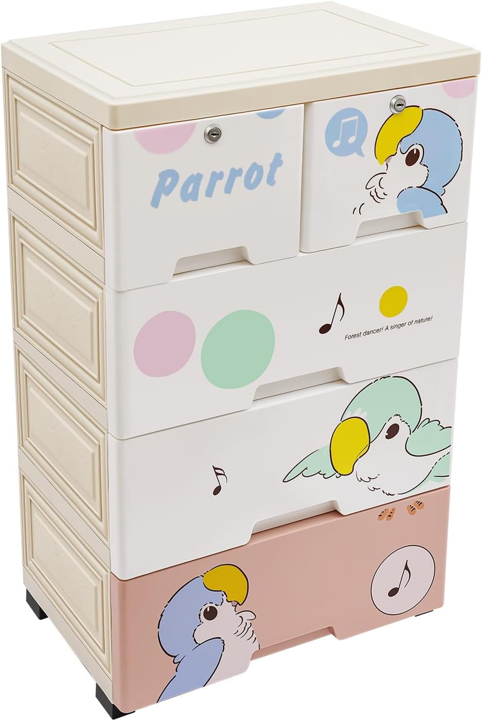 Plastic Drawers Storage Cart Mobile Cabinet 5 Tier Dresser Storage ...