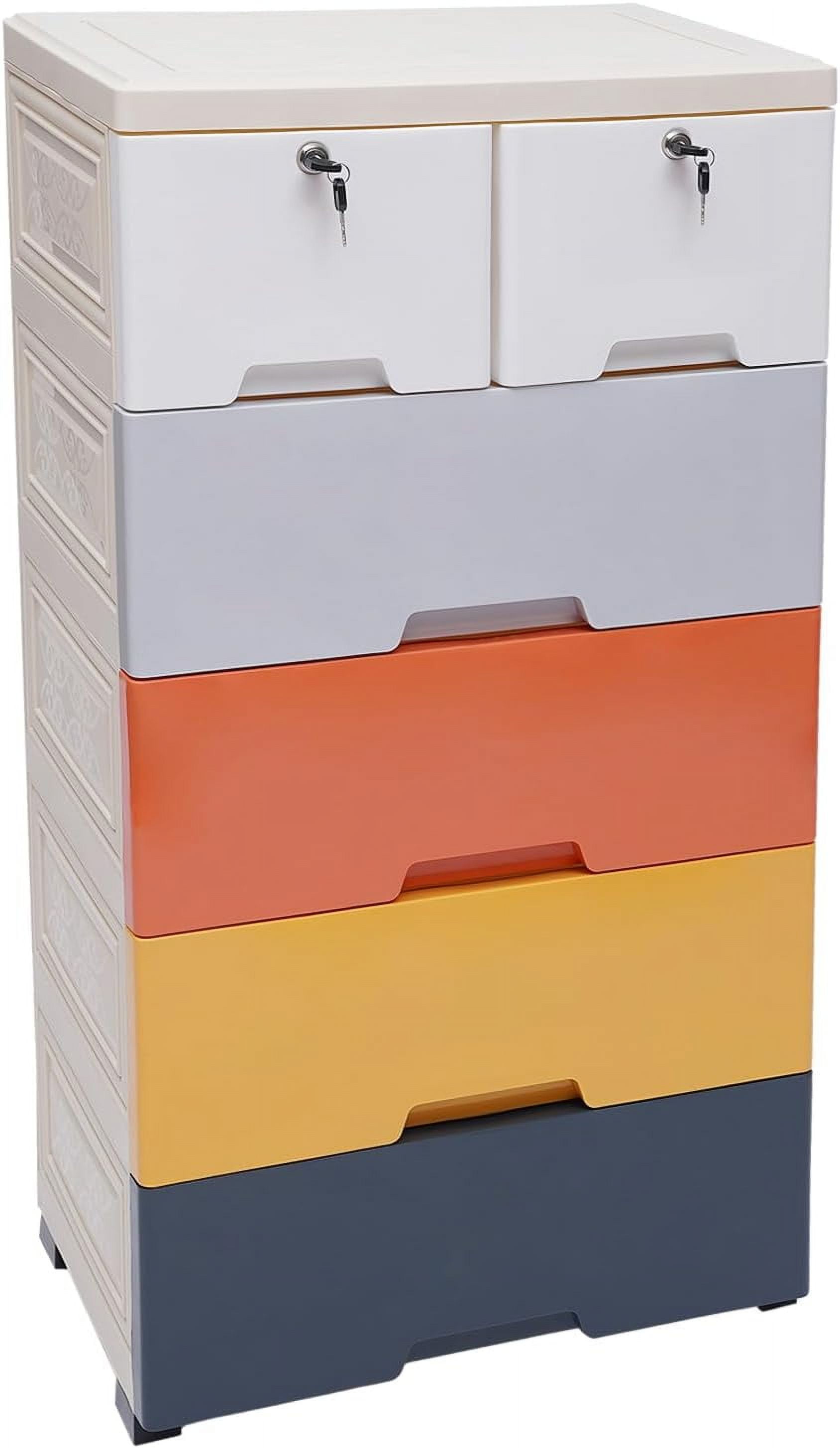 Plastic Drawers Storage Cart Mobile Cabinet 5 Tier Dresser Storage ...