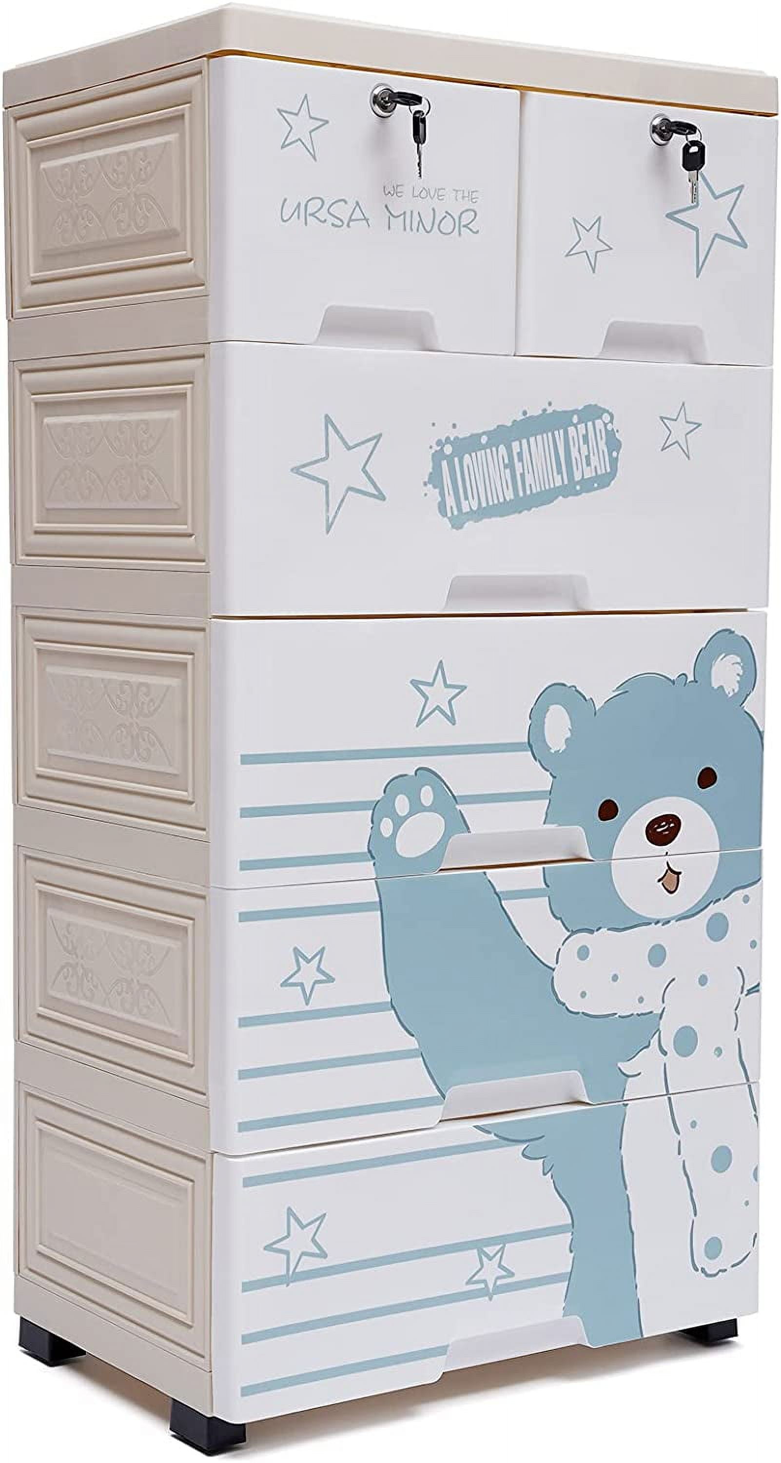 Plastic Drawers Storage Cart Mobile Cabinet with Casters, 5 Drawer ...