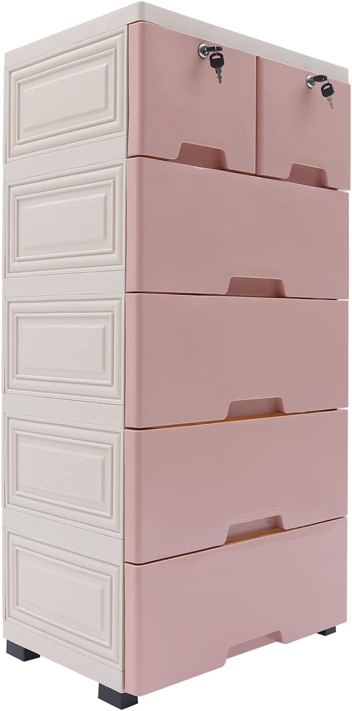 Plastic Drawers Storage Cart Mobile Cabinet with Casters, 5 Drawer ...