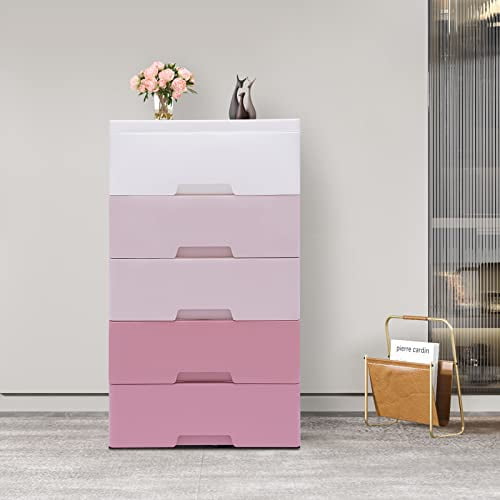 Plastic Drawers Storage Cart Mobile Cabinet with Casters, 5 Drawer ...