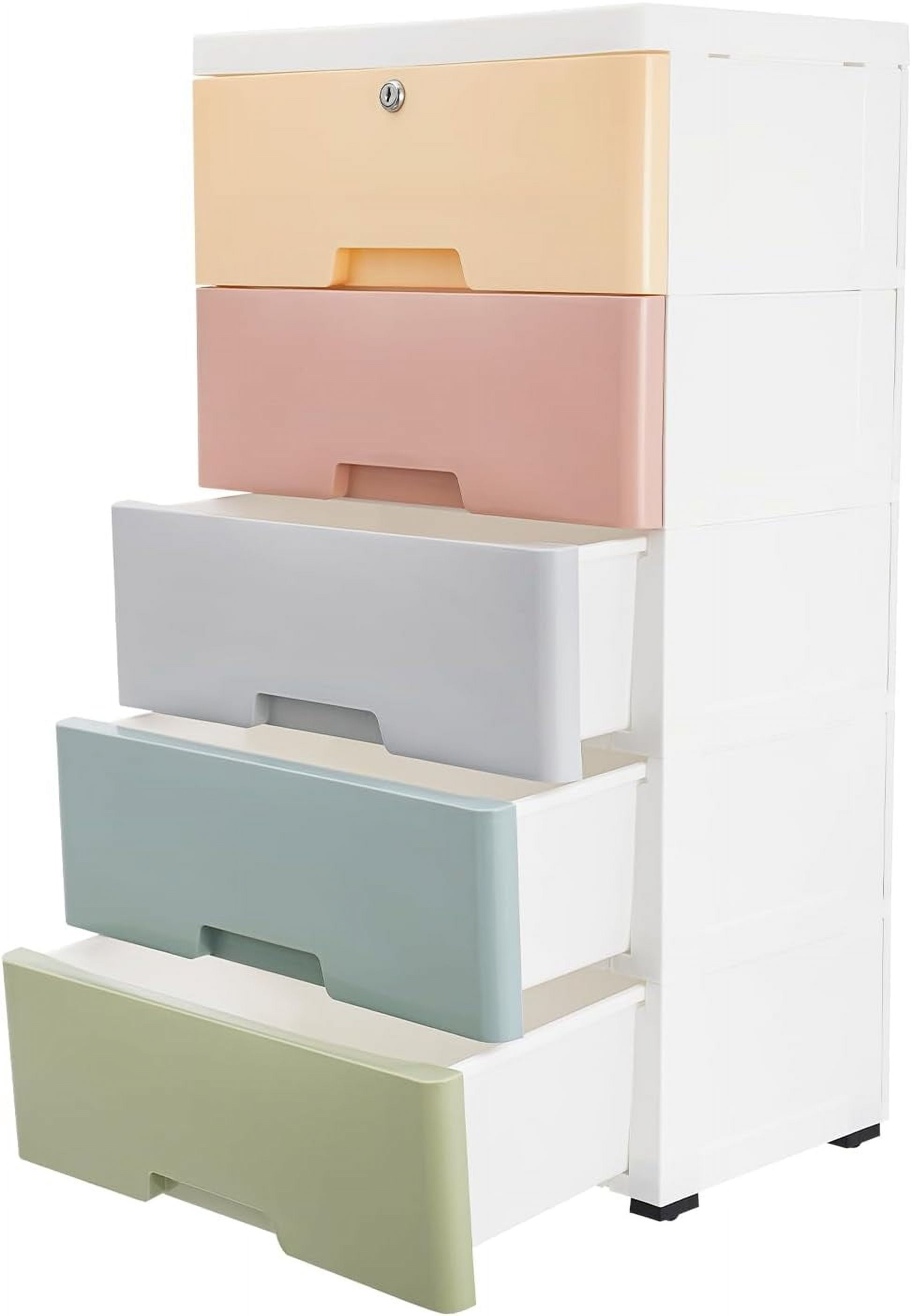 Plastic Drawers Storage Cart Mobile Cabinet with Casters, 5 Drawer ...