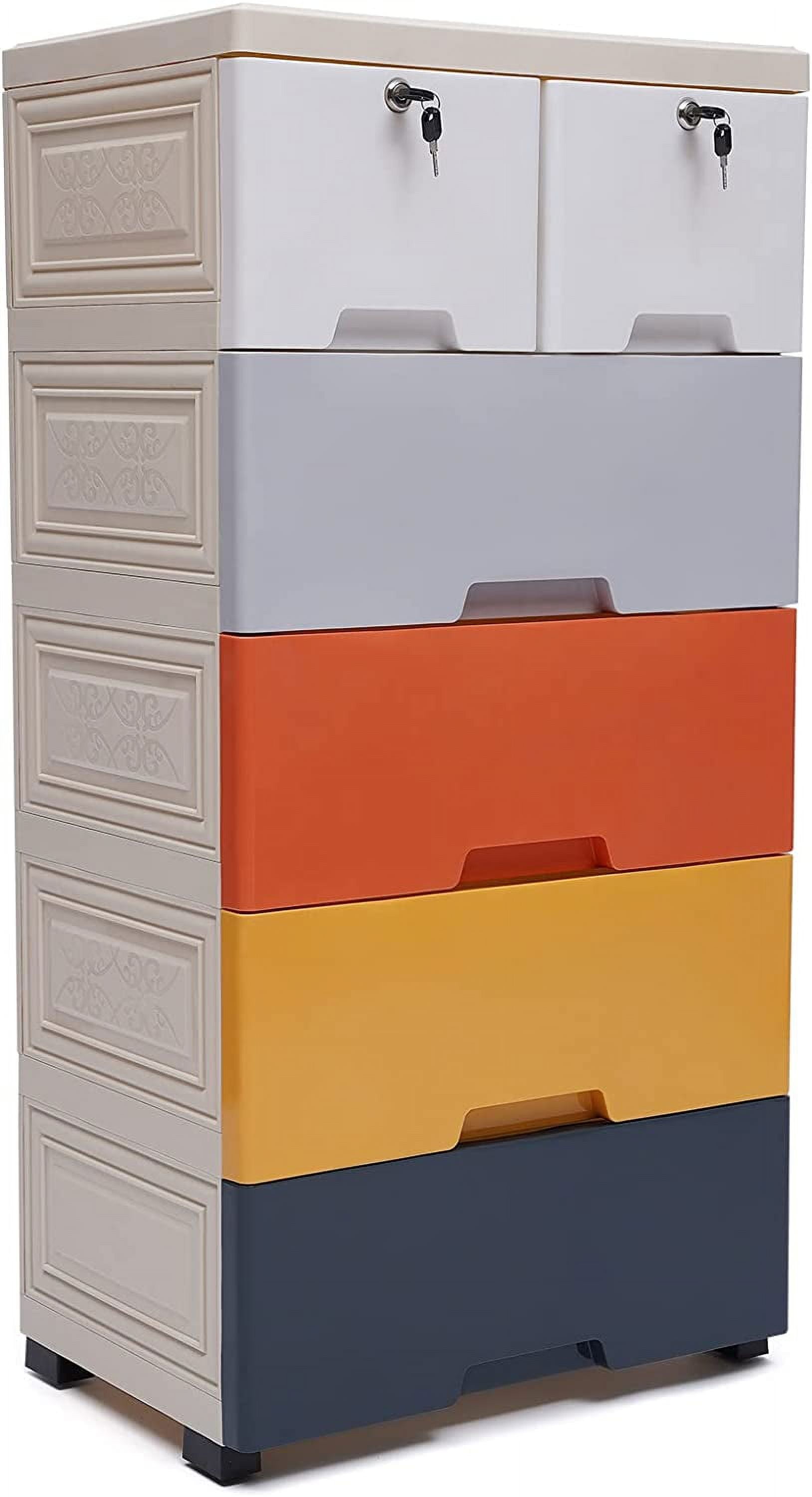 Plastic Drawers Storage Cart Mobile Cabinet with Casters, 5 Drawer ...