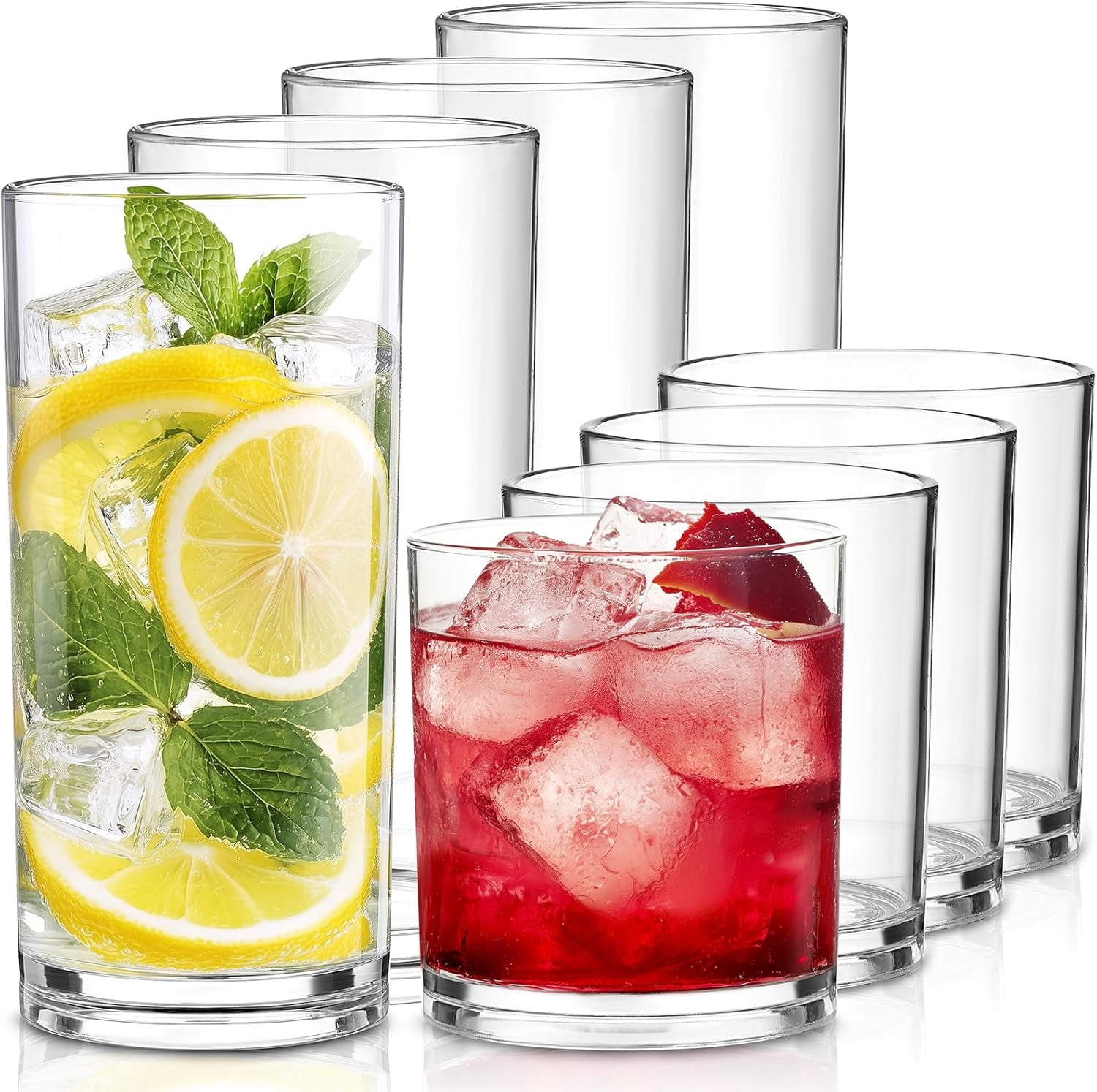 Plastic Drinking Glasses Set of 8, 14oz Rocks & 20oz Water Cups ...