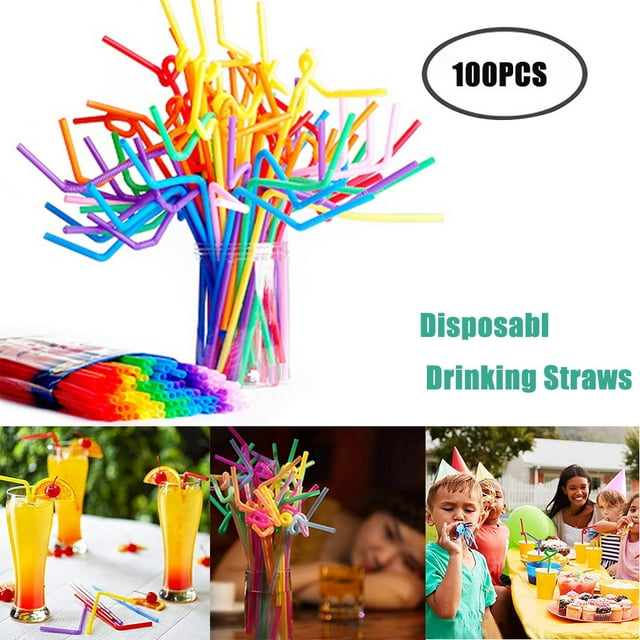 Plastic Drinking Straws Neon Straws - 100 Pack Colorful Cocktail Straws ...