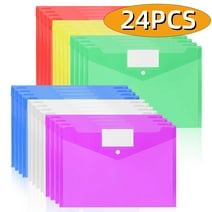 12 Pack A4 Size Plastic Filing Envelopes with Label Pocket, Assorted ...