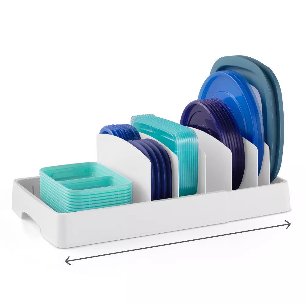 Plastic Expandable Container Lid Organizer - White: Kitchen Organizer ...