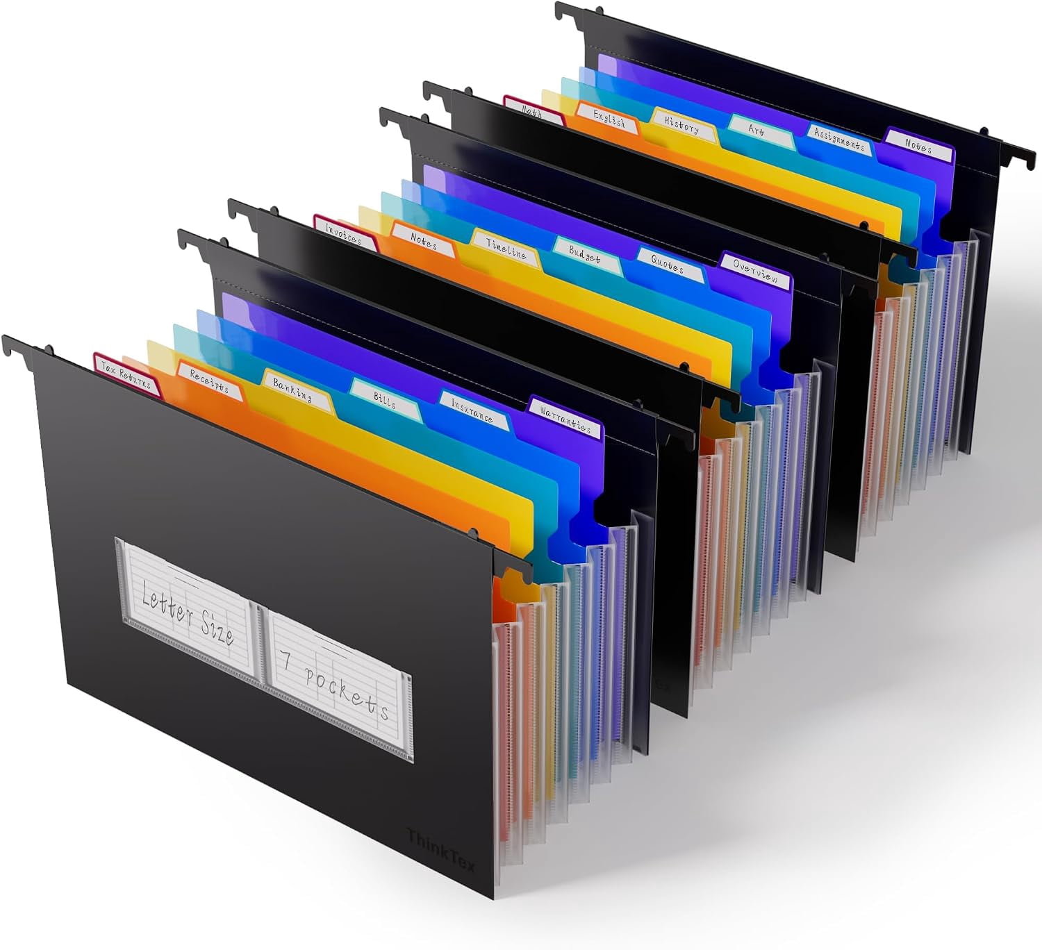 Plastic Expanding Hanging File Folders, 7 Accordion Pockets 1.2 ...