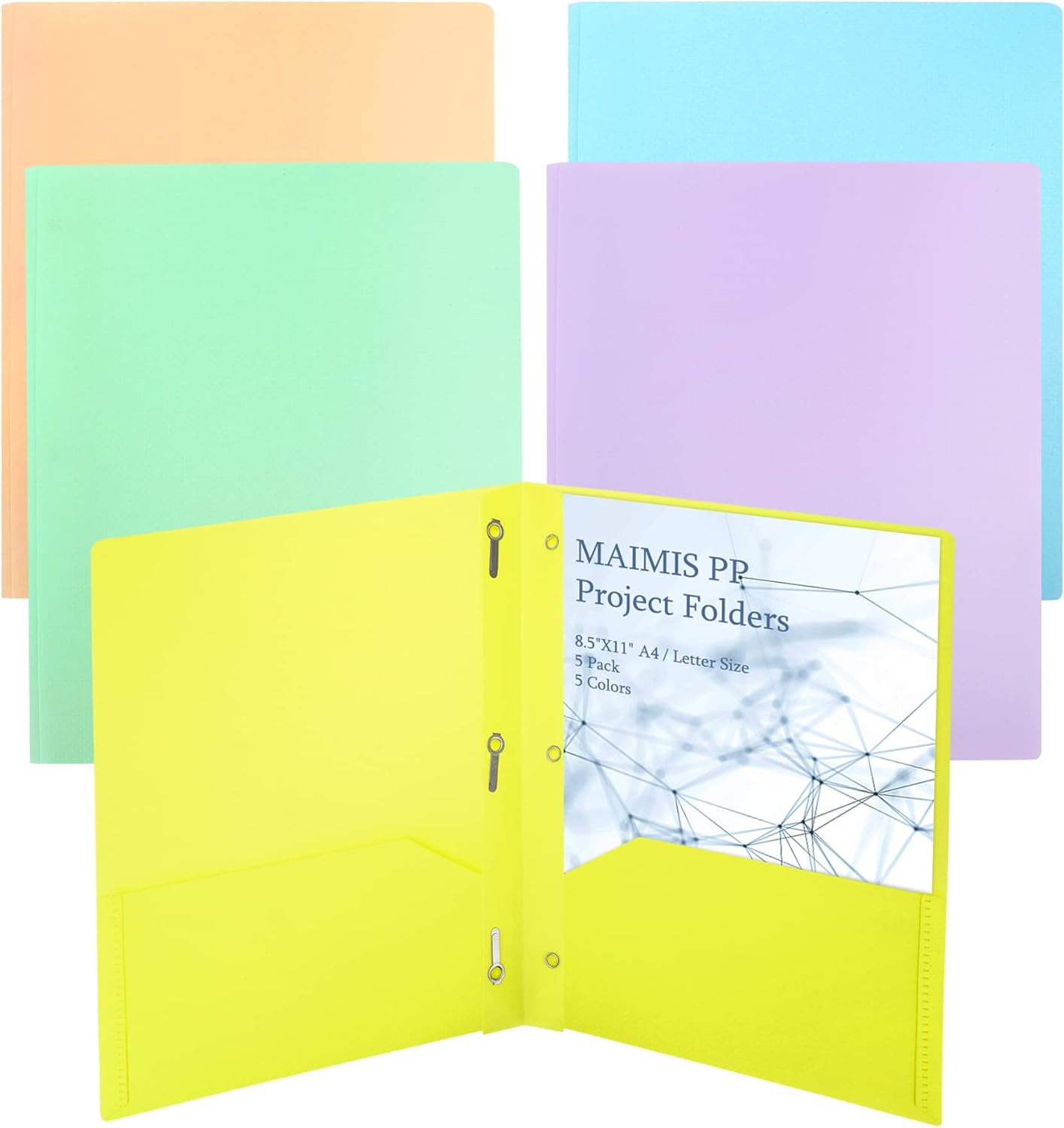 Plastic File Folders with Pockets - (5 Pack, Assorted Colors) Heavy ...