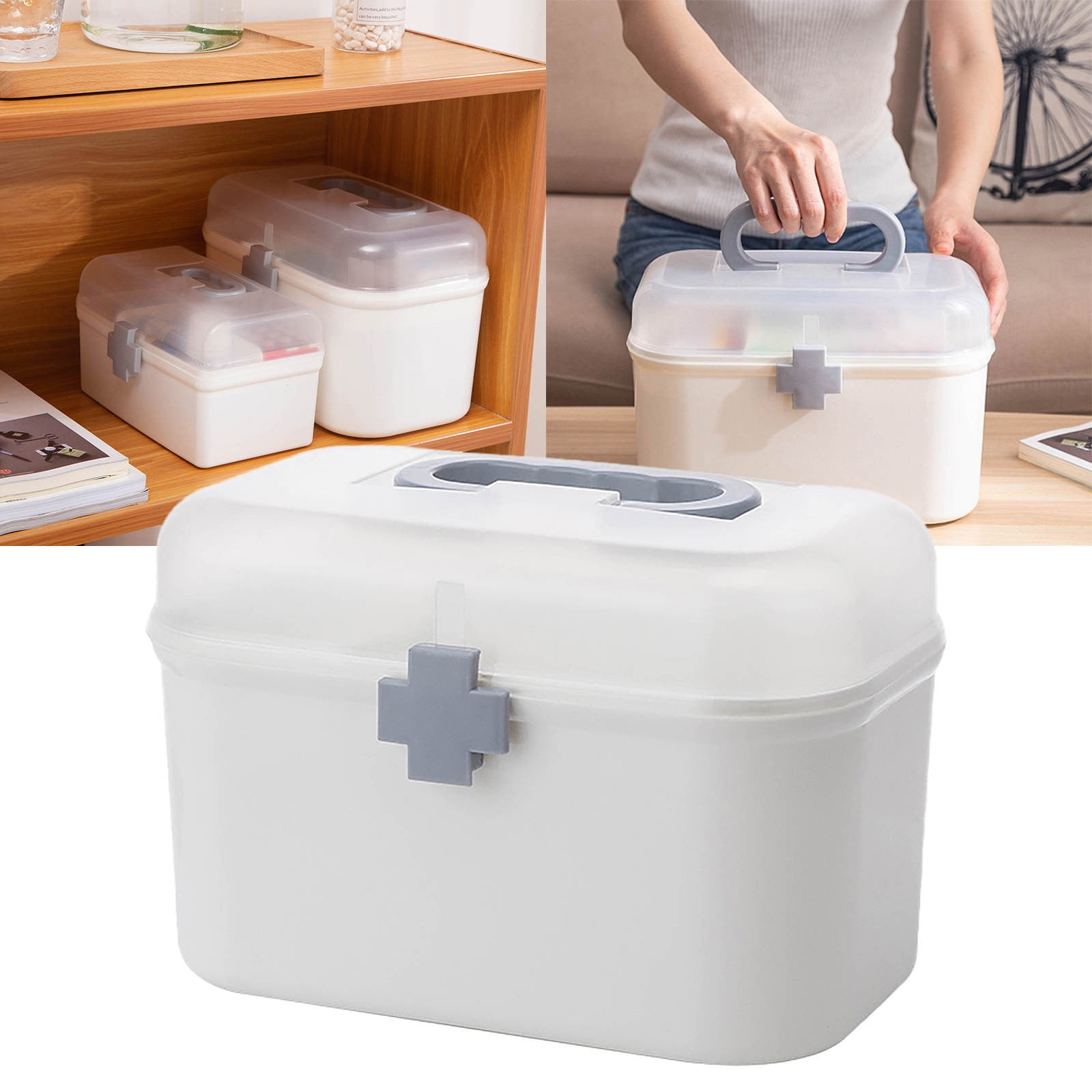 Plastic First Aid Storage Box, Container Bin with Removable Tray and ...