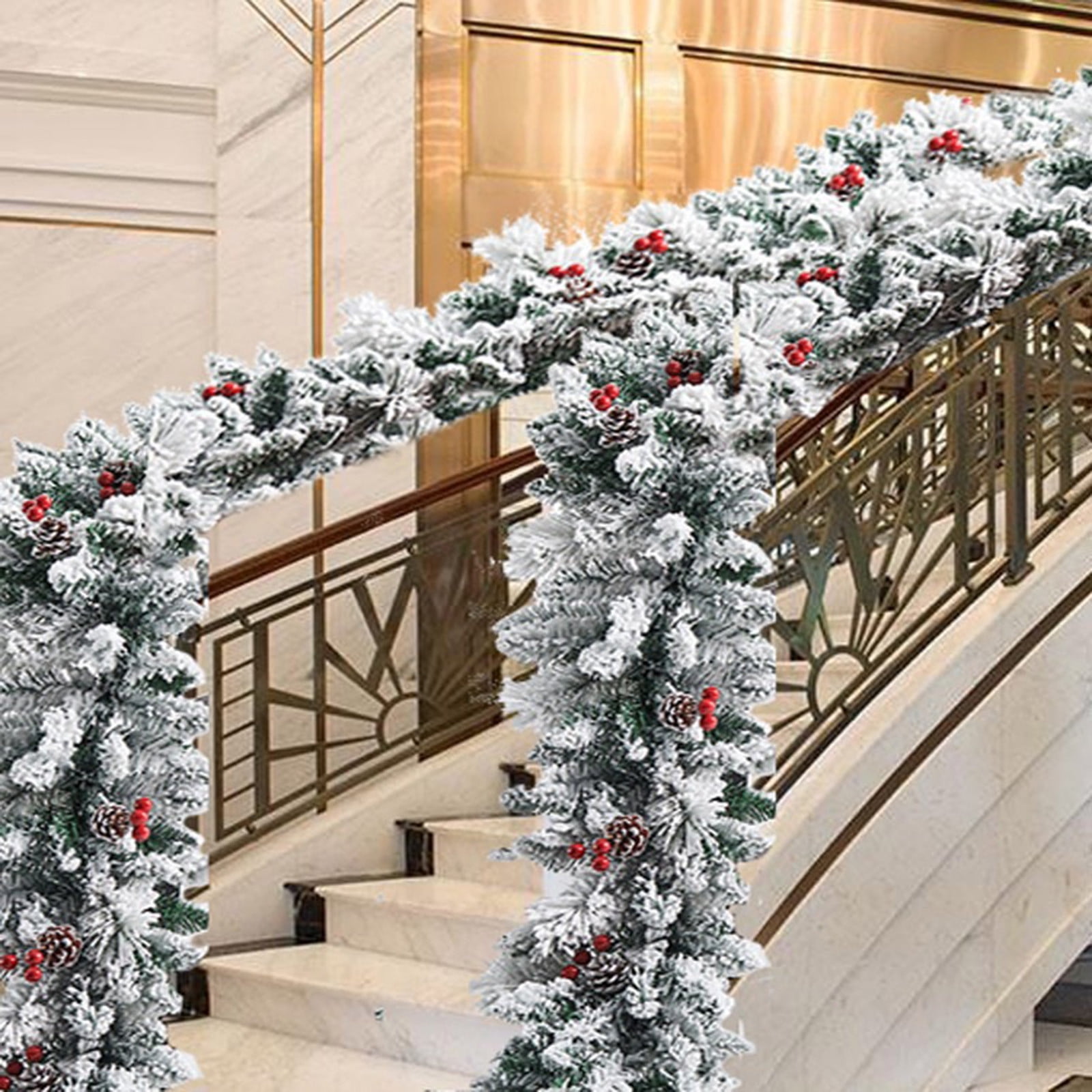 Plastic Flocked Rattan Christmas Flocking Snowflake Rattan Garland 2.7m ...