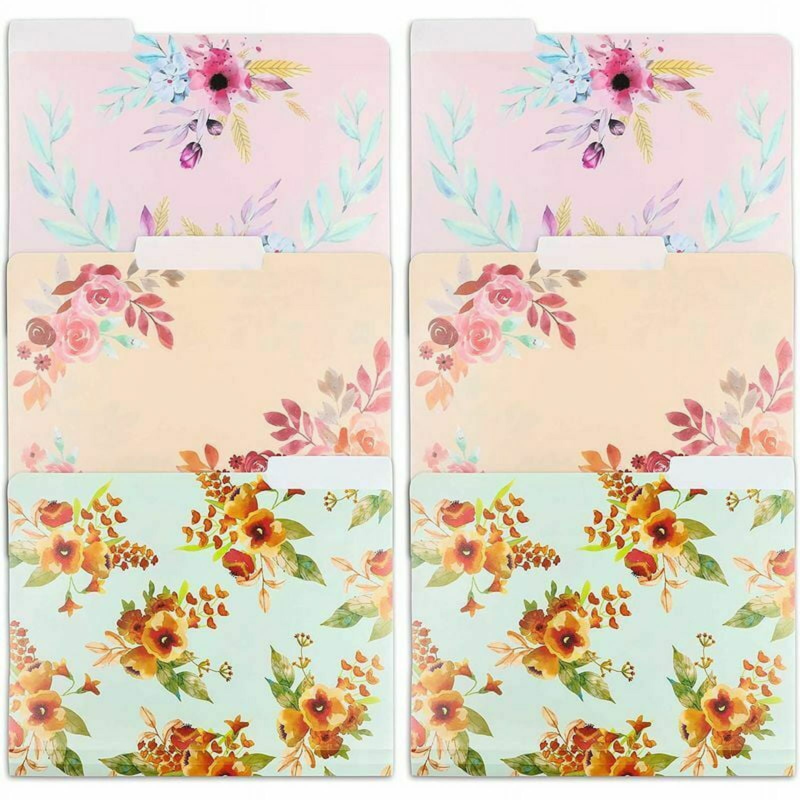 Plastic Floral File Folders, 1/3 Cut Tabs (Letter Size, 6 Pack ...