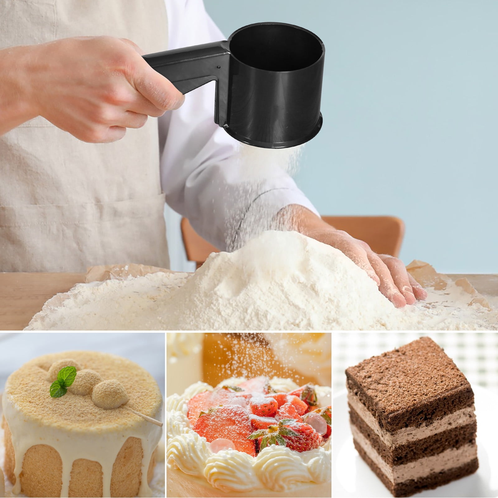 Plastic Flour Sifter Strainer with Handle | Fine Mesh Sieve for Baking ...